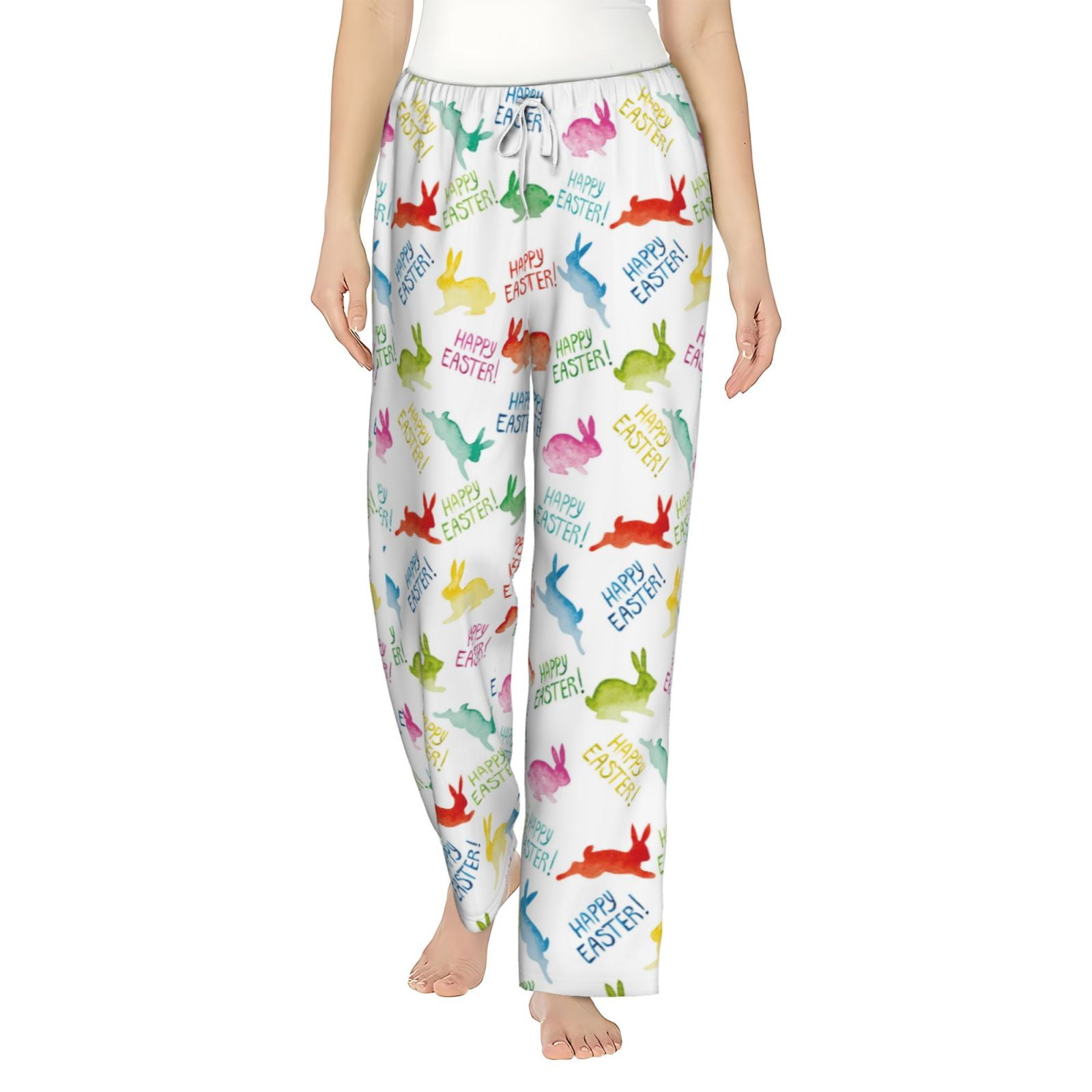 Cauagu Happy Easter Rabbit Pajama Pants for Women Loose Fit Wide Leg ...