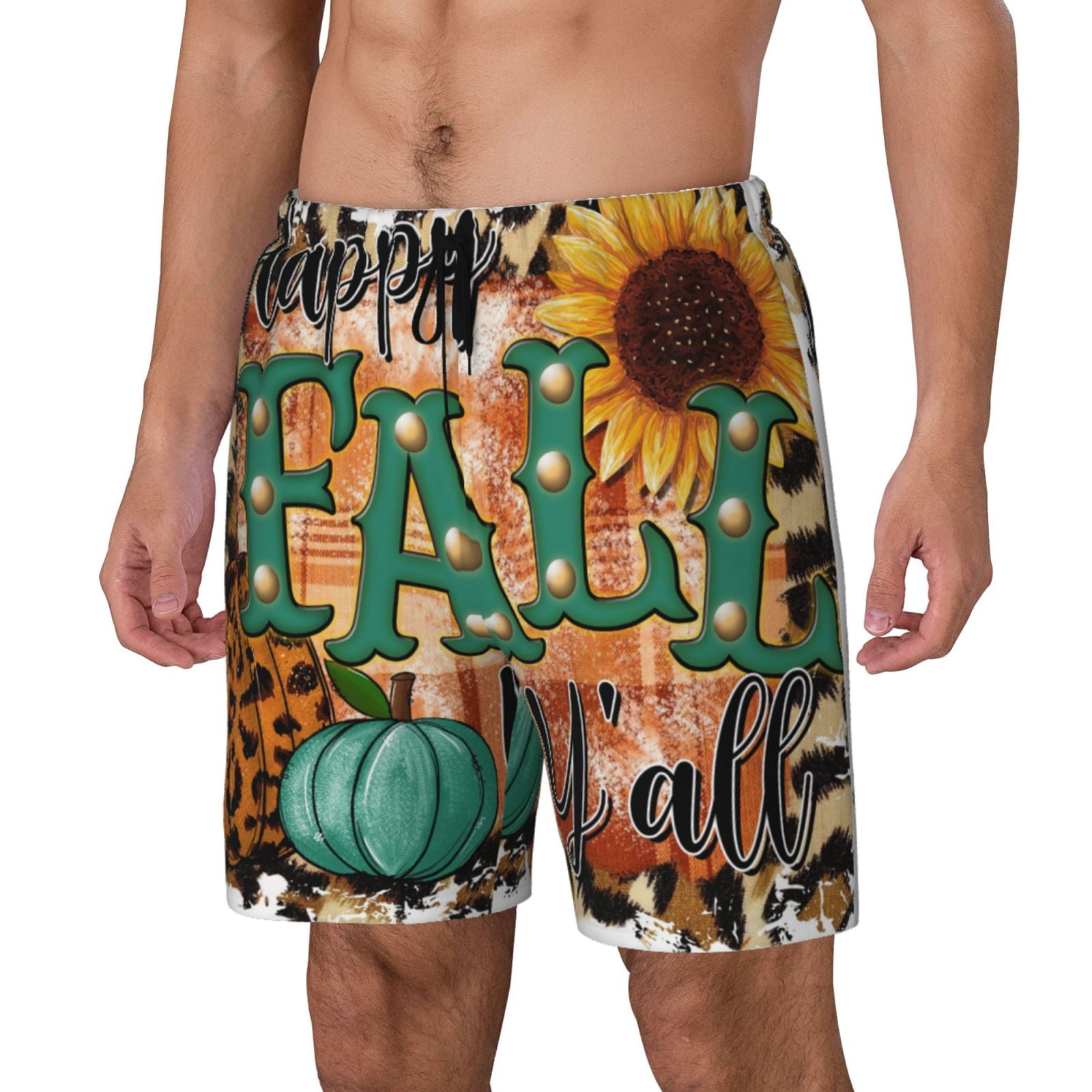 Cauagu Happy Fall Y'All Print Mens Swim Trunks Quick Dry Board Shorts ...