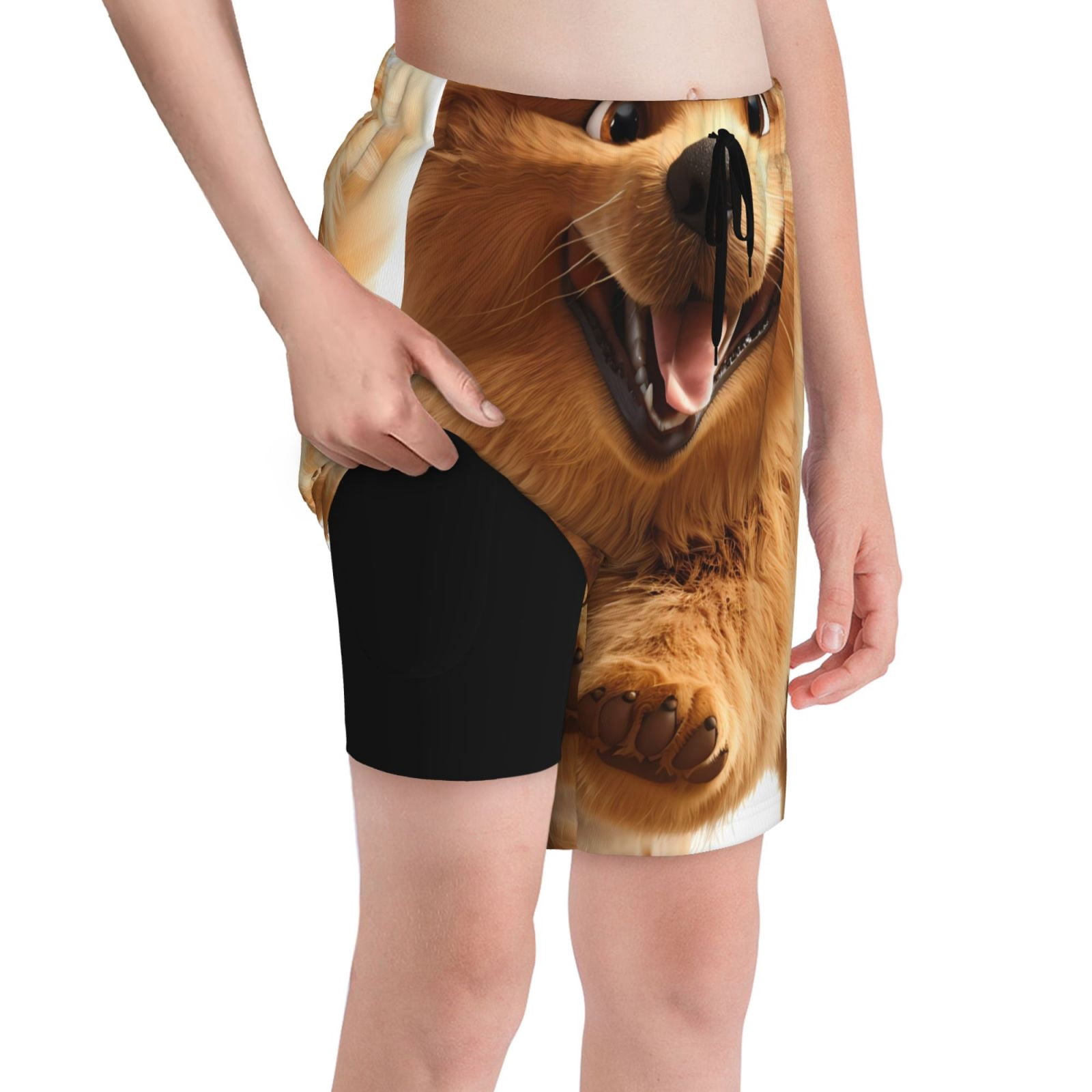 Cauagu Happy Fluffy Running Dog Print Swim Trunks for Men,Youth Boys ...