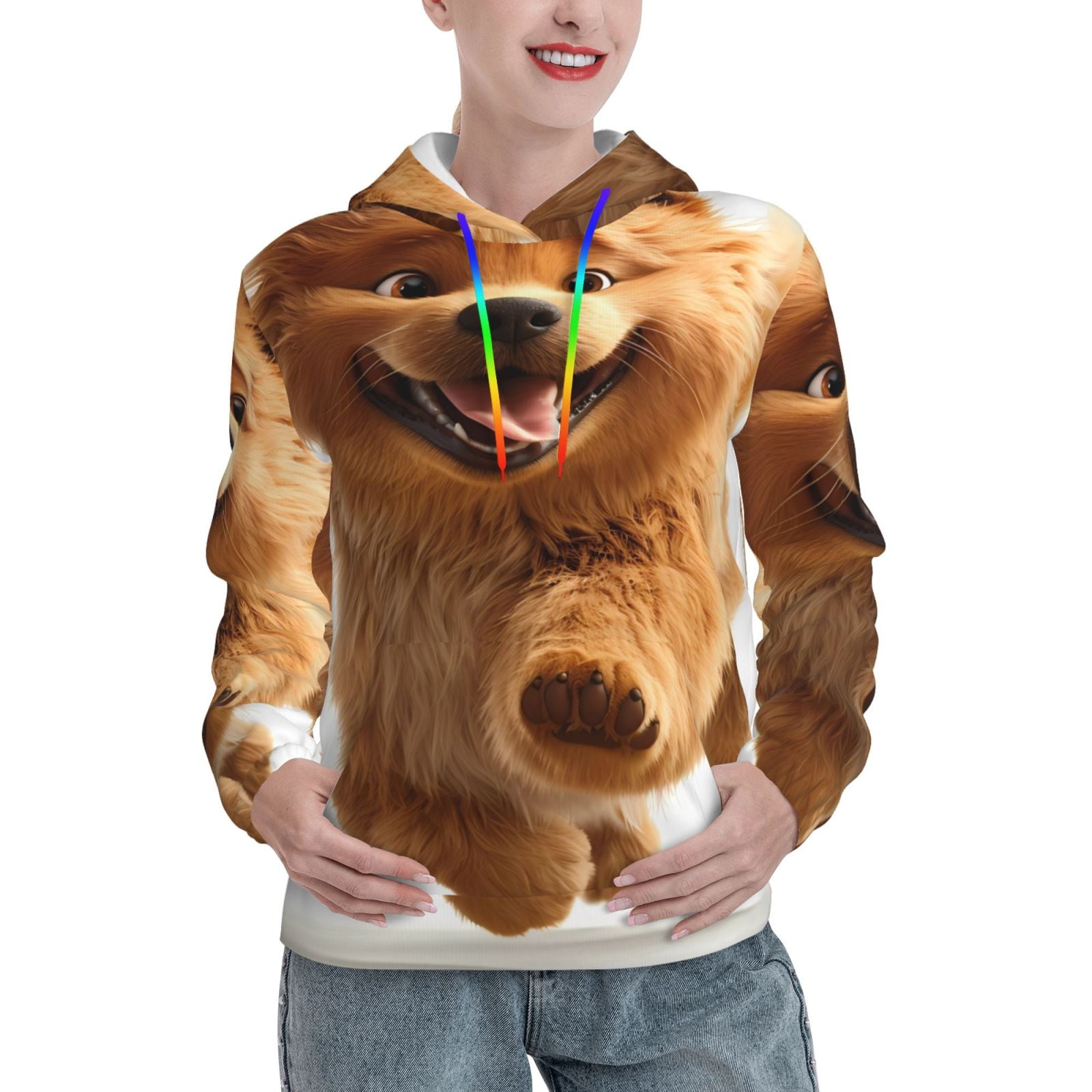 Cauagu Happy Fluffy Running Dog for Women's Hooded Sweatshirts Pullover Hoodie for Women Fall ...