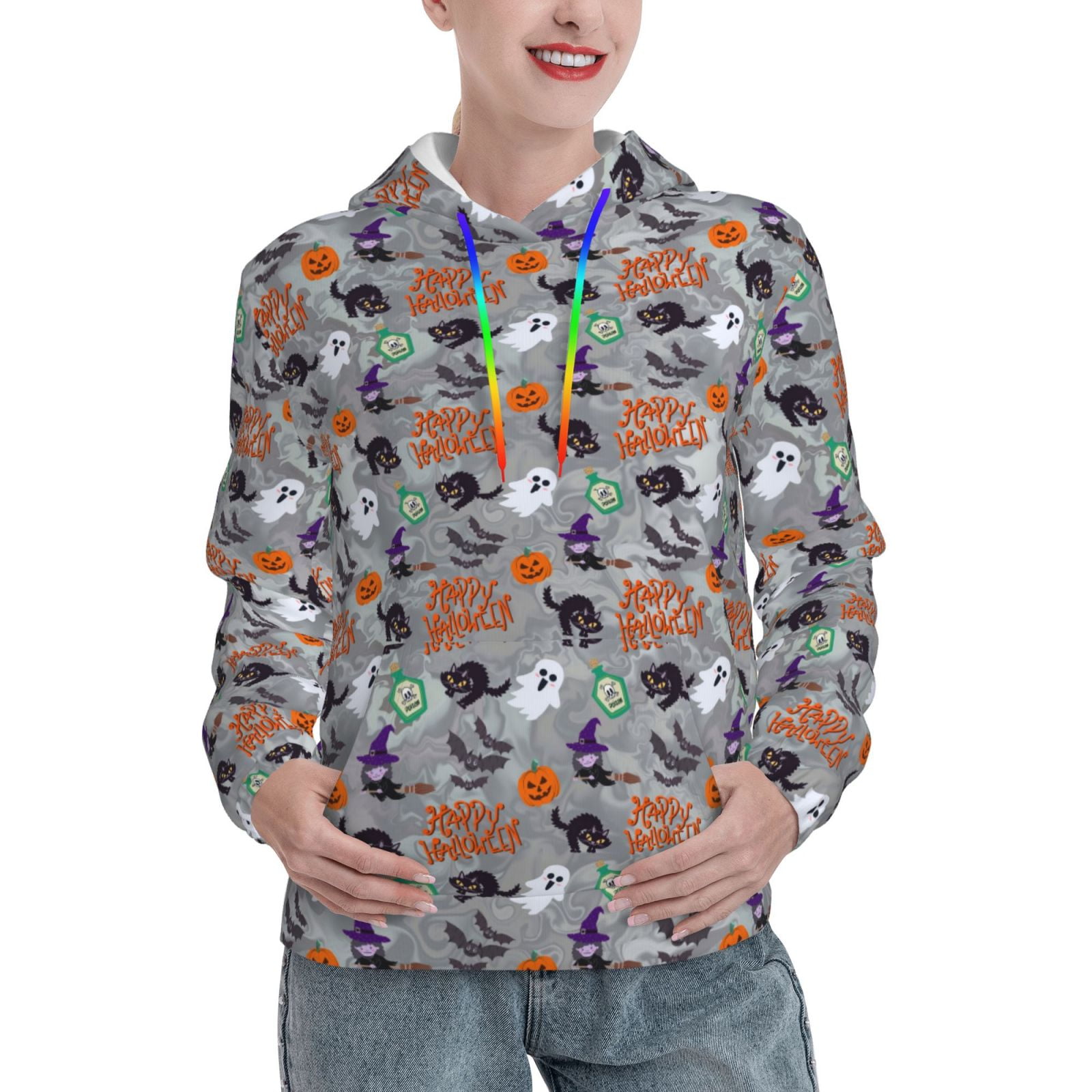 Cauagu Happy Halloween for Women's Hooded Sweatshirts Pullover Hoodie for Women Fall Workout ...