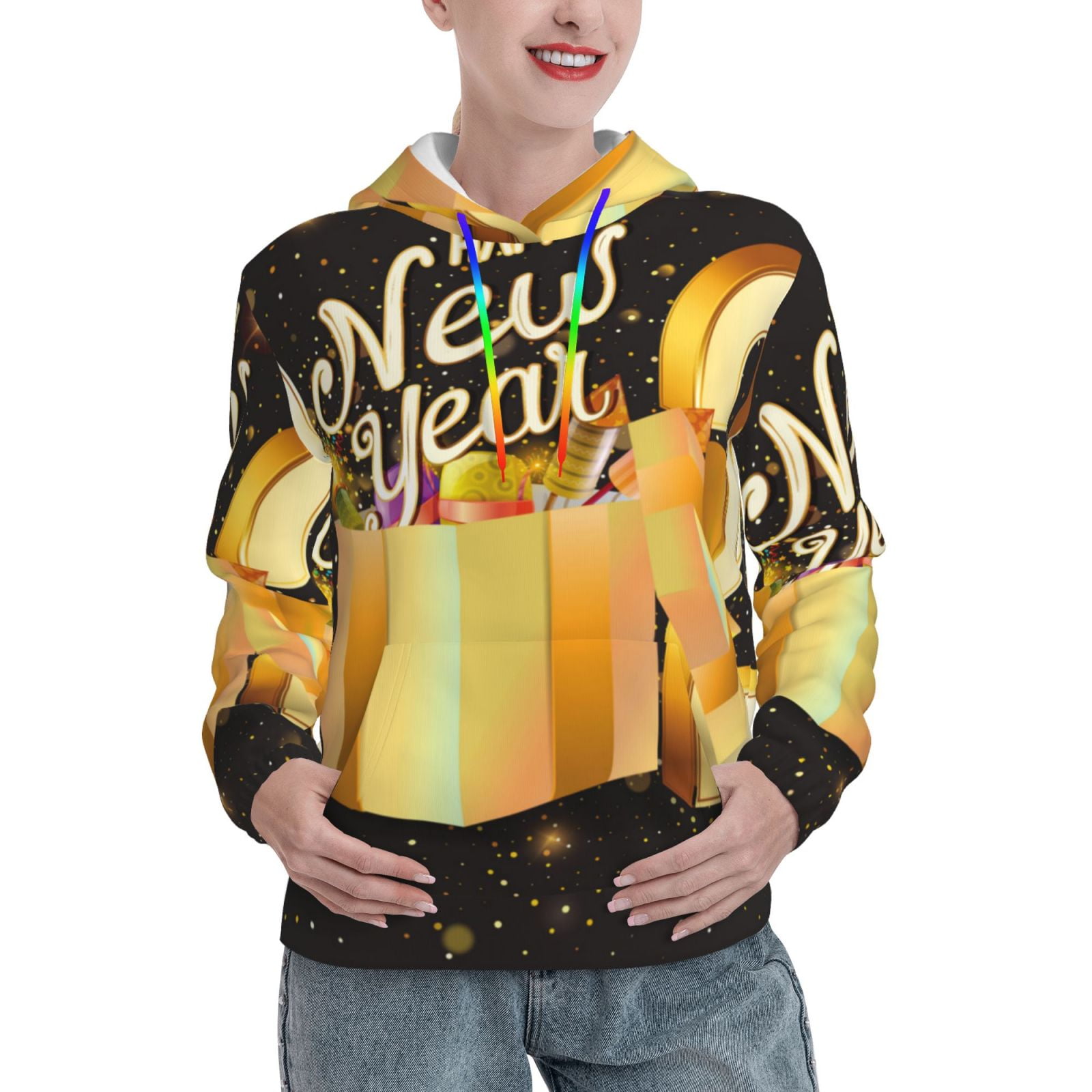 Cauagu Happy New Year 2025 C for Women's Hooded Sweatshirts Pullover Hoodie for Women Fall ...