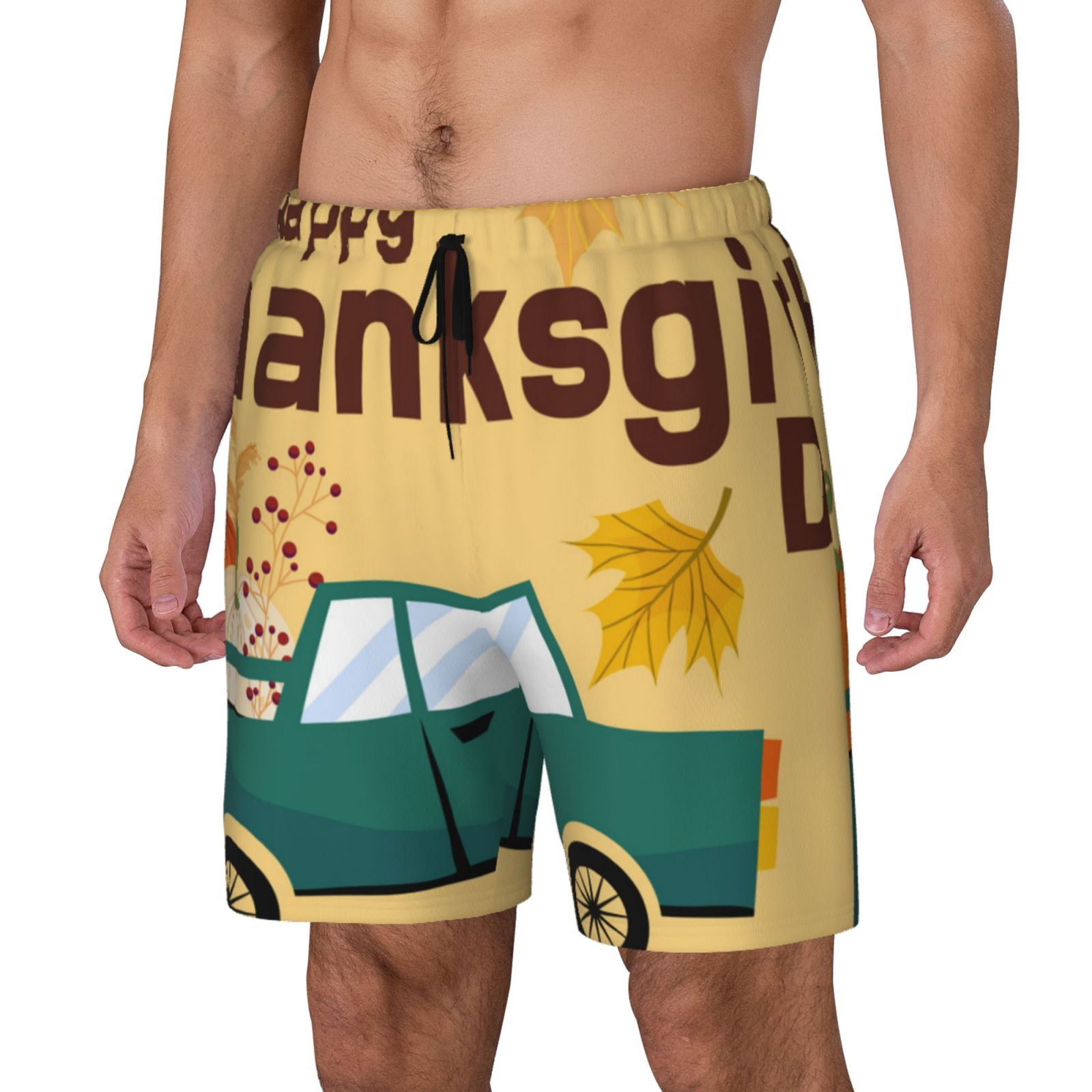 Cauagu Happy Thanksgiving Day Print Mens Swim Trunks Quick Dry Board ...