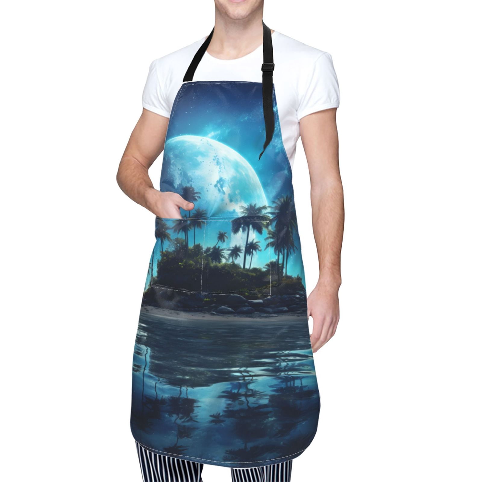 Cauagu Hawaiian Beach Pirate Moon Aprons with Pockets,Waterproof Apron ...