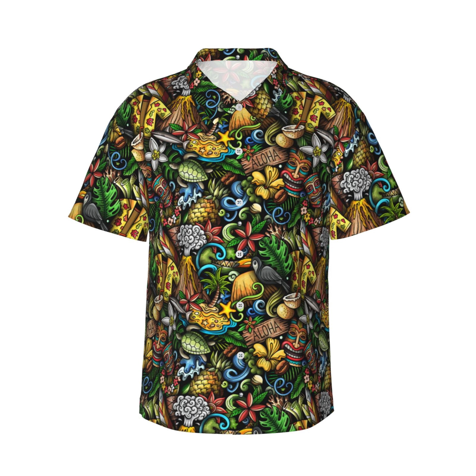 Cauagu Hawaiian Culture Symbols Print Hawaiian Shirt for Men,Casual ...