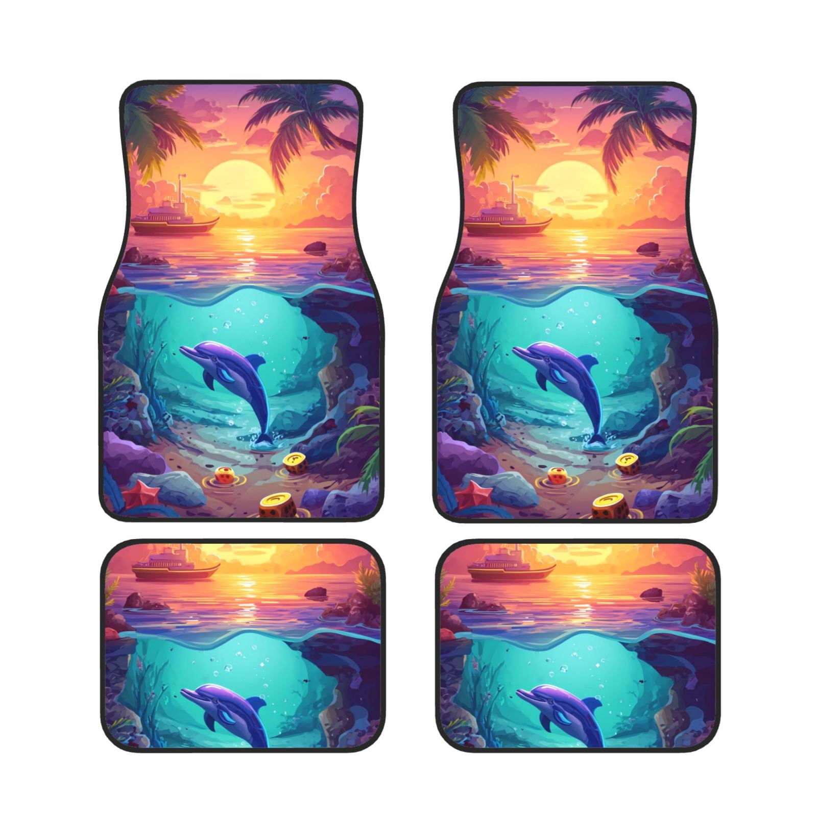 Cauagu Hawaiian Island Dolphin Pattern Car Floor Mat Set of 4,Car ...