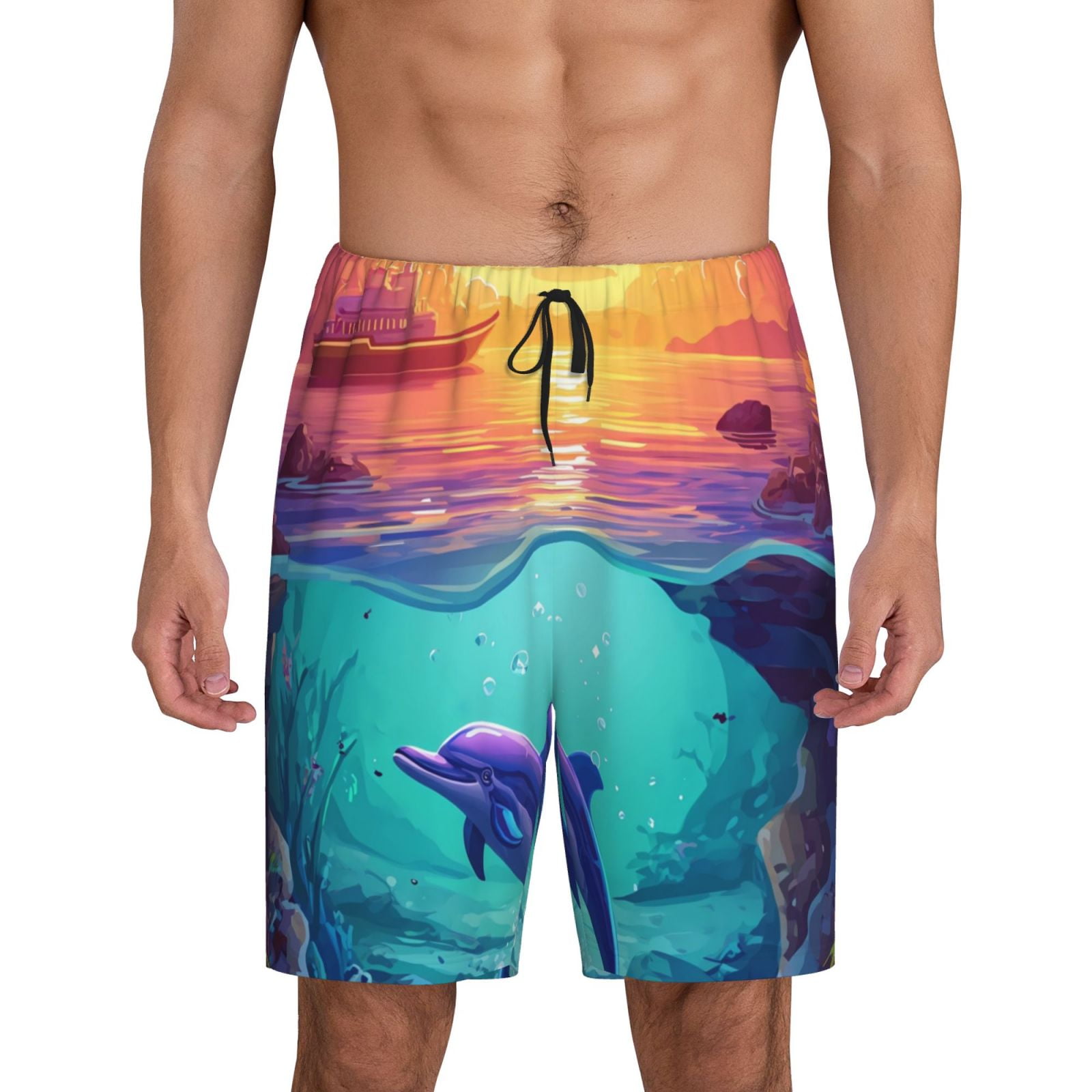 Cauagu Hawaiian Island Dolphin Print Pajama Bottoms for Men Sleep ...