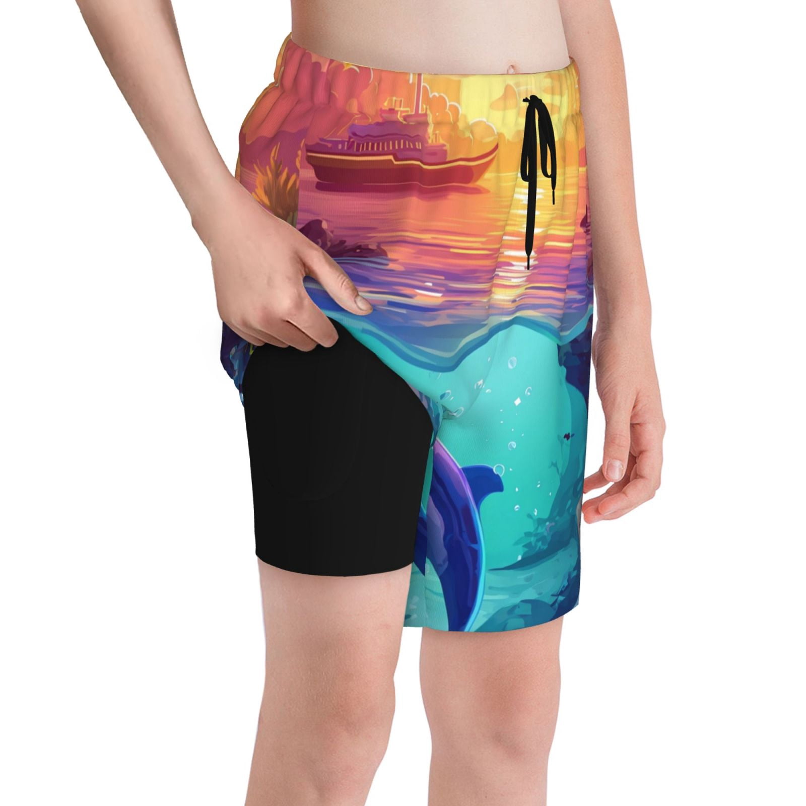 Cauagu Hawaiian Island Dolphin Print Swim Trunks for Men,Youth Boys ...