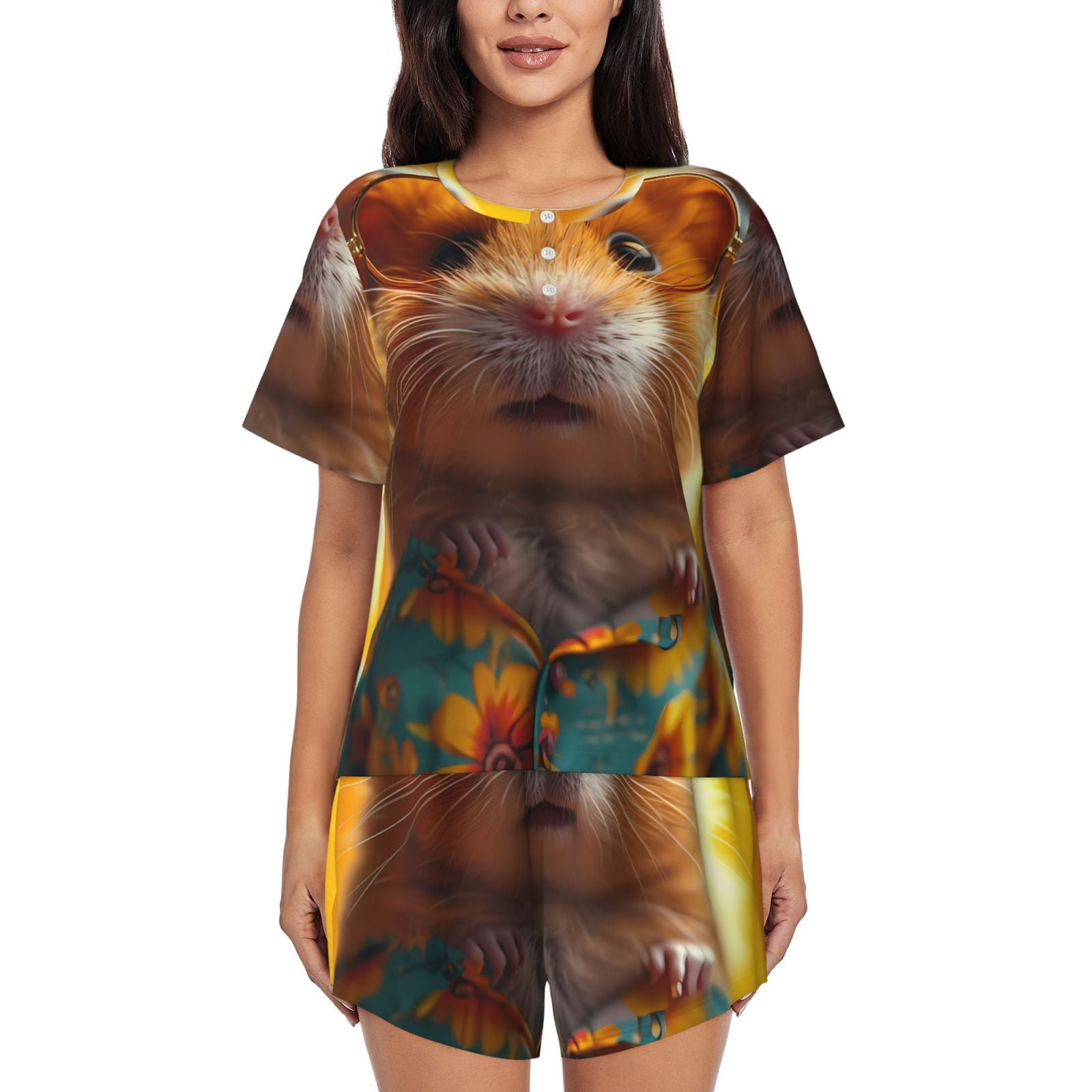 Cauagu Hawaiian Style Guinea Pig for Women's Round Neck Pajama Set ...