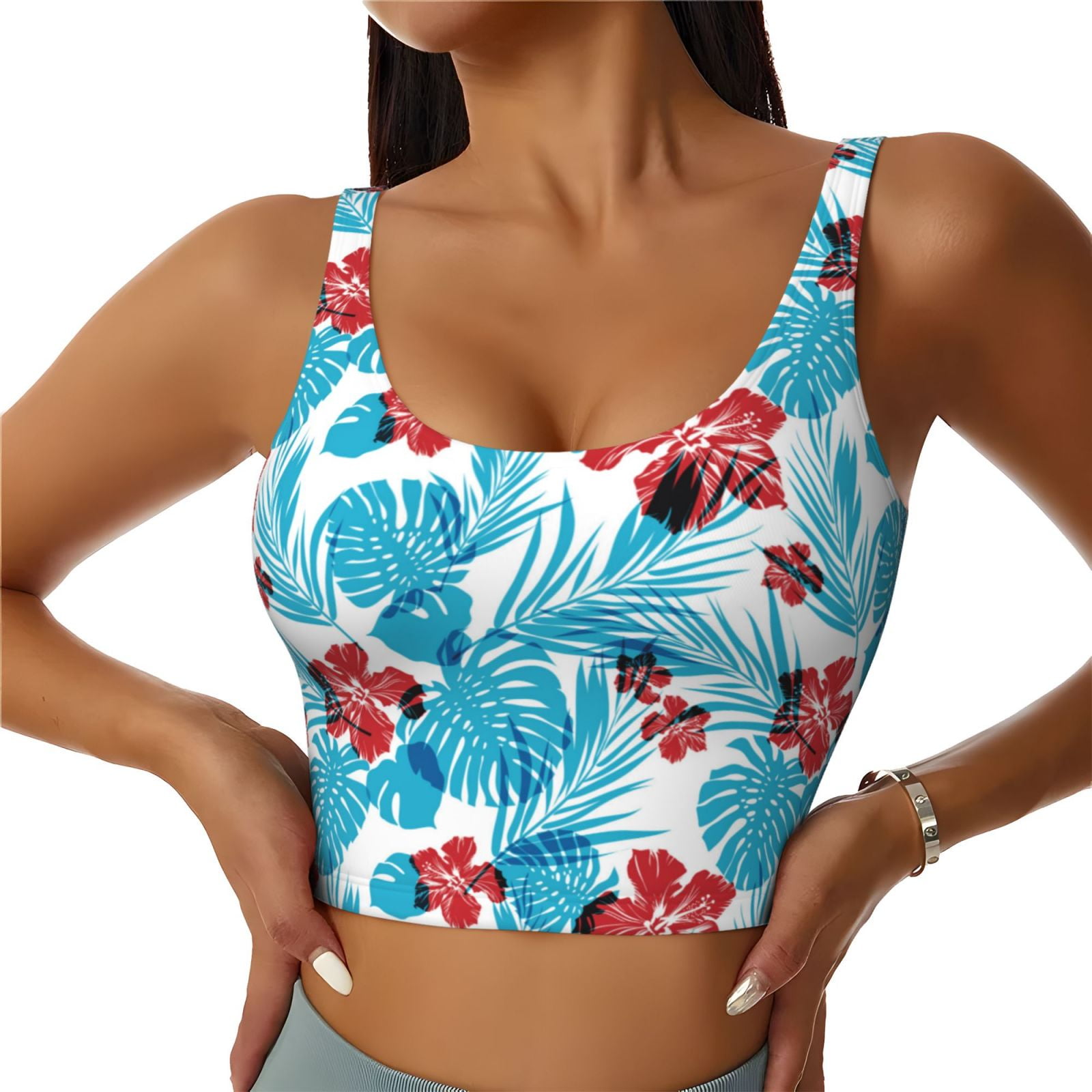 Cauagu Hawaiian Style Pattern Sports Bras for Women,Round Neck Sports ...