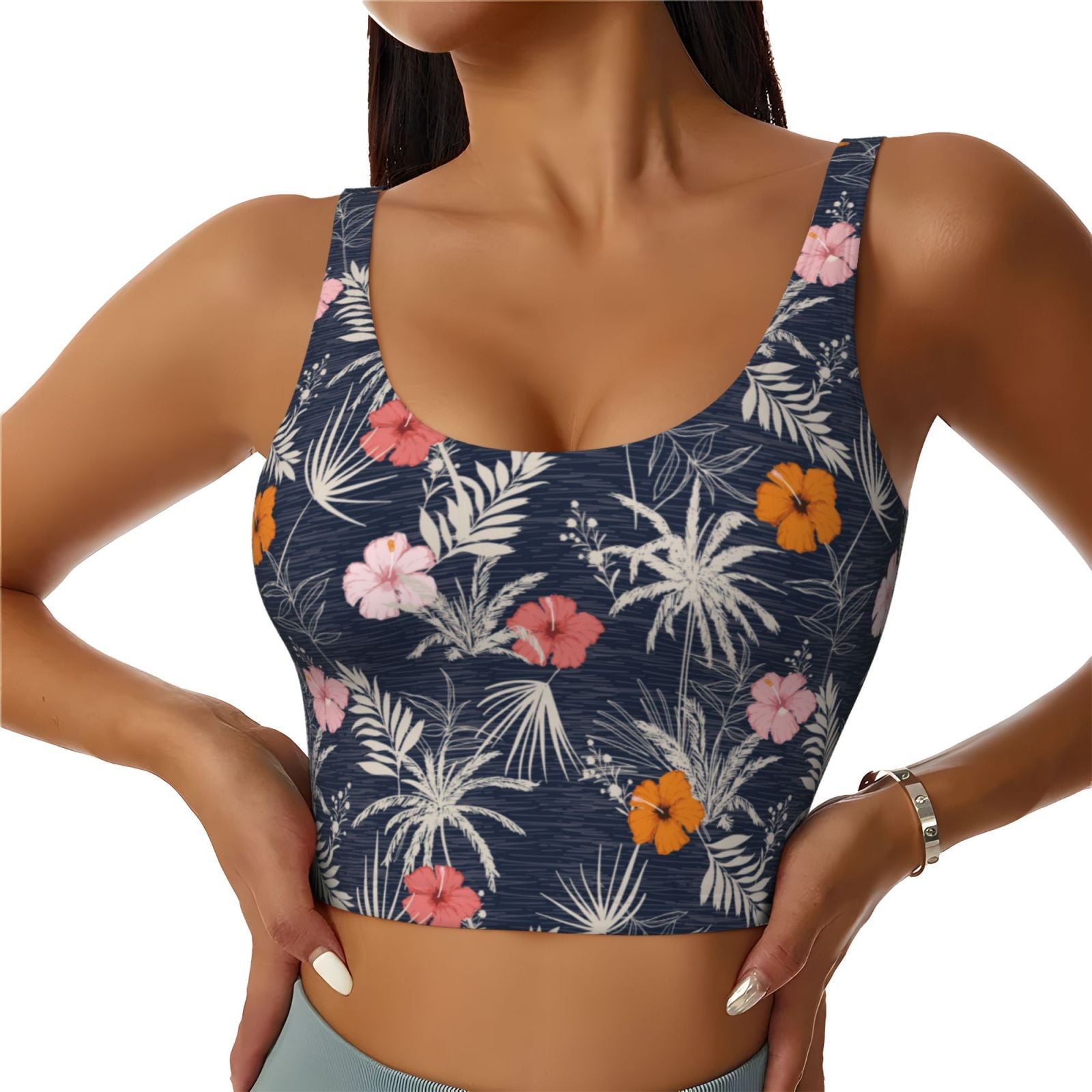 Cauagu Hawaiian Style Pattern Sports Bras for Women,Round Neck Sports ...