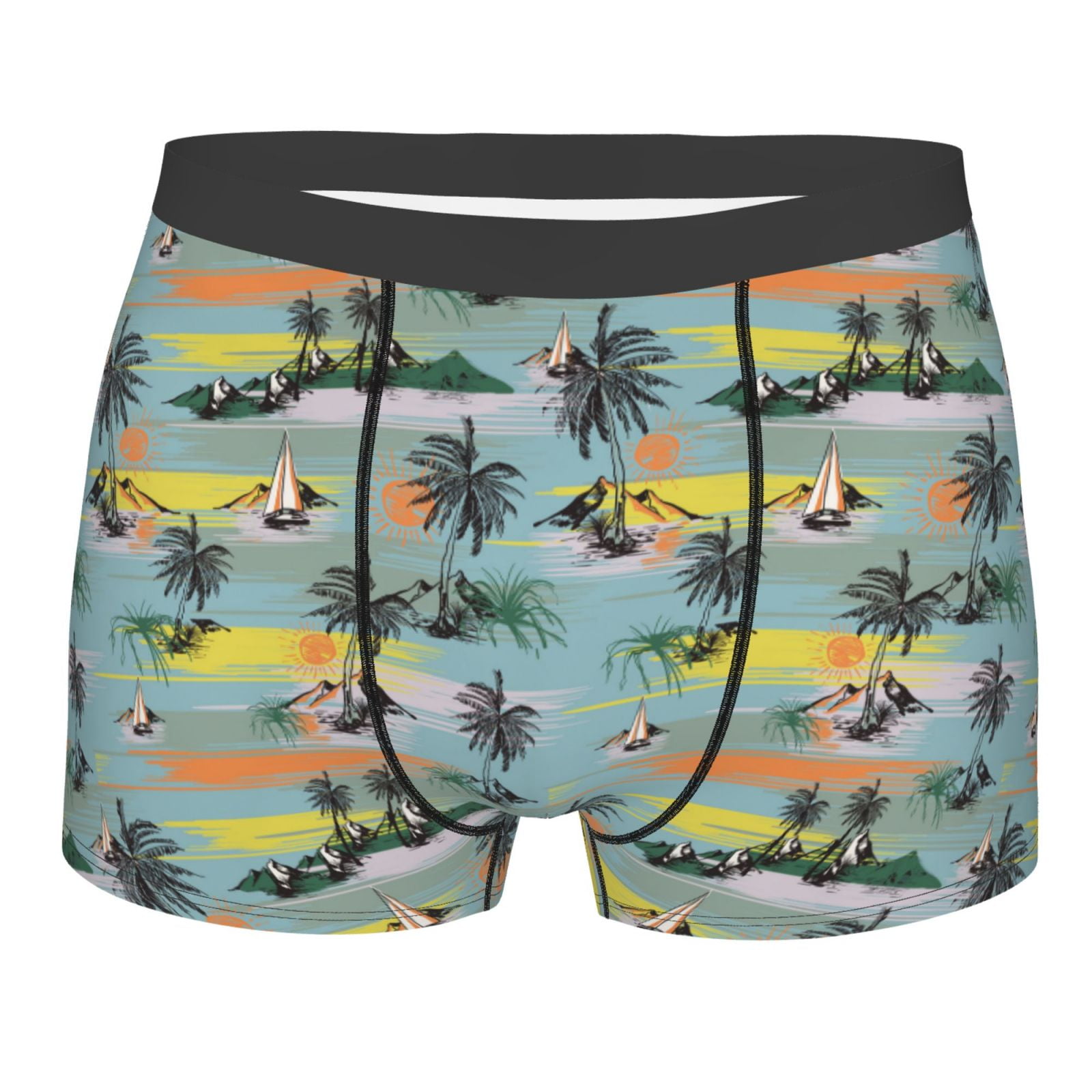 Cauagu Hawaiian Style Print Boxer Briefs for Men,Comfortable Breathable ...