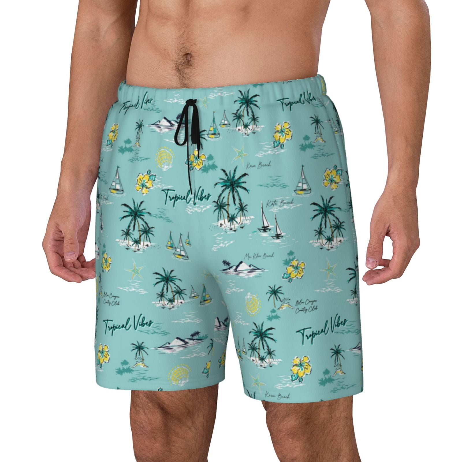 Cauagu Hawaiian Style Print Mens Swim Trunks Quick Dry Board Shorts ...