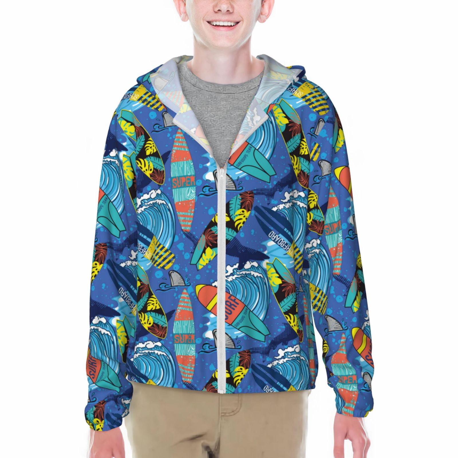 Cauagu Hawaiian Style Print Sun Protection Jacket for Teen,Full-Zipper ...
