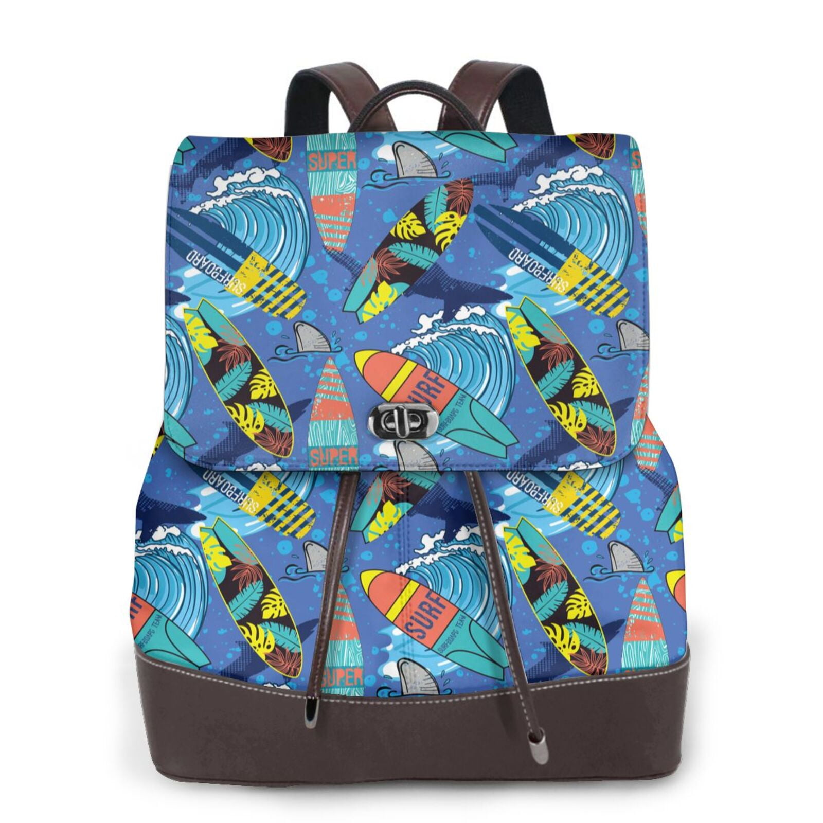 Cauagu Hawaiian Style Print Women's PU Leather Backpack,Fashion ...