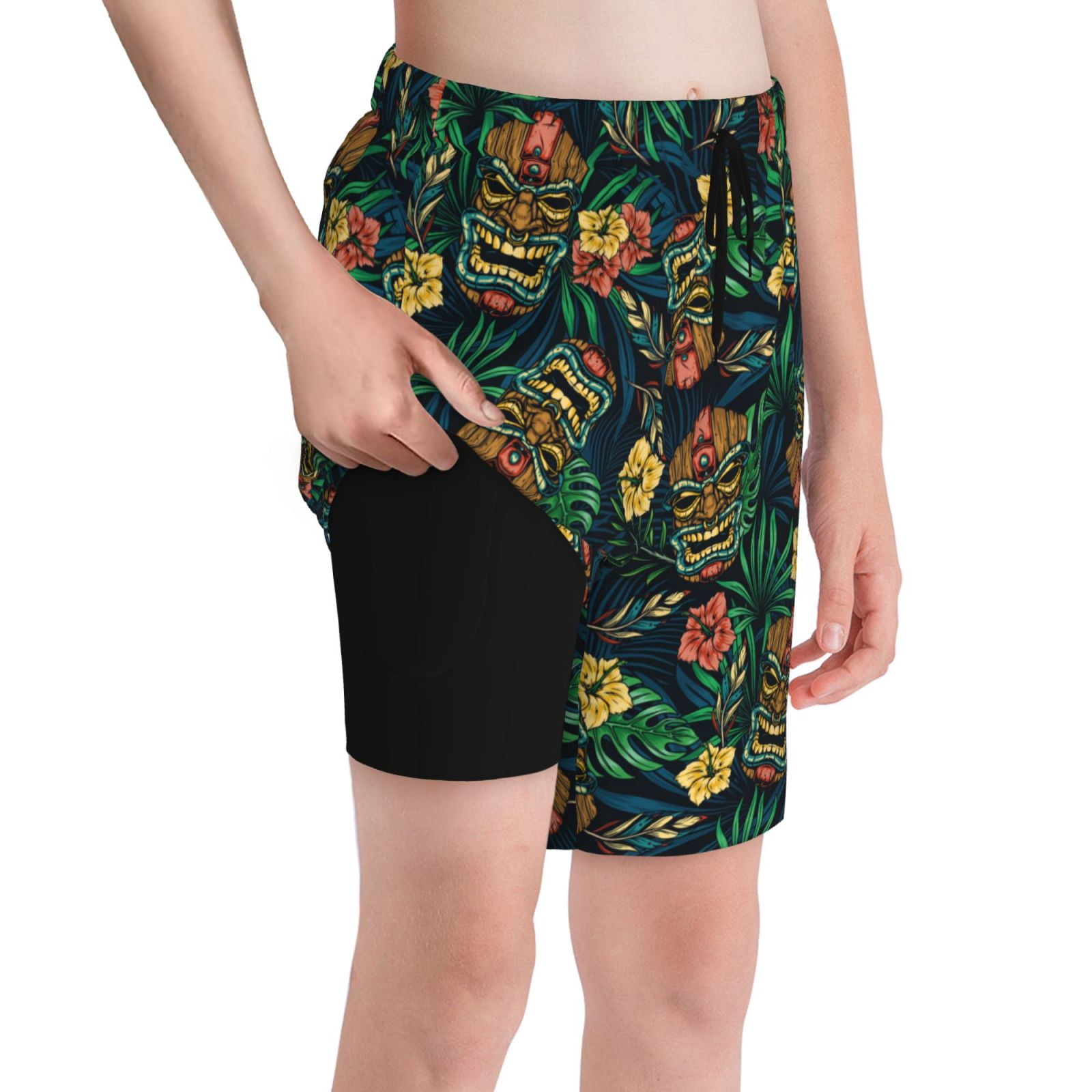 Cauagu Hawaiian Tribal Mask Print Swim Trunks for Men,Youth Boys Swim ...