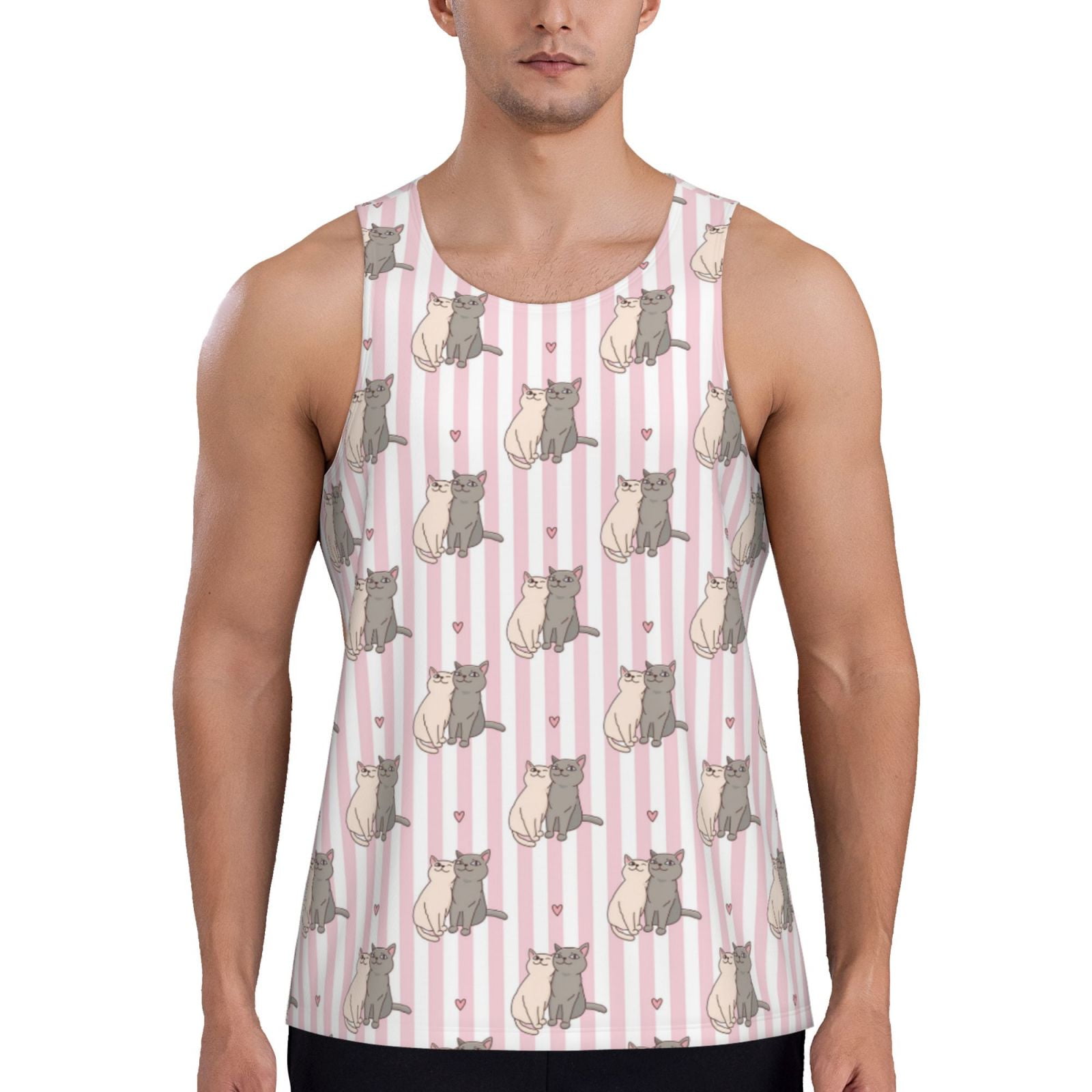Cauagu Heart Cat Print Men's Sleeveless Muscle Shirts,Tank Tops Quick ...