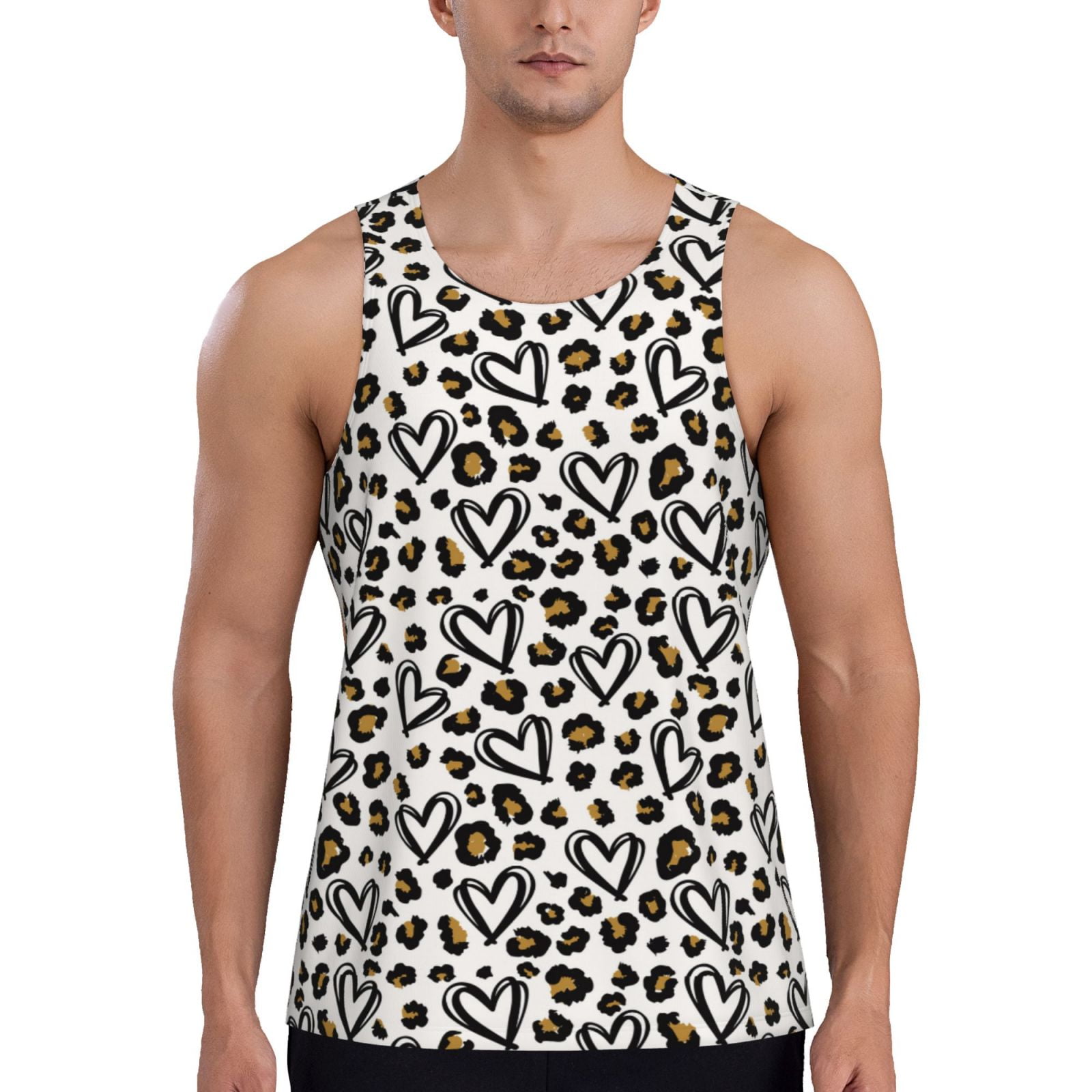 Cauagu Heart Leopard Print Men's Sleeveless Muscle Shirts,Tank Tops ...