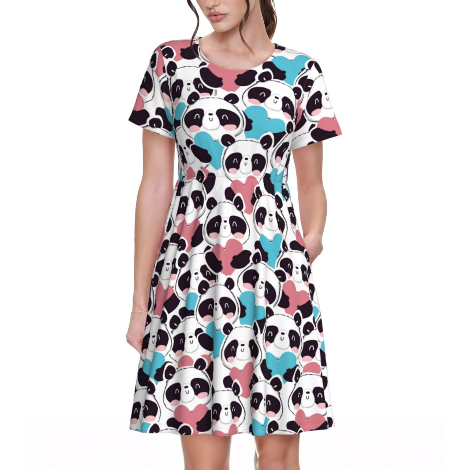 Cauagu Heart Panda Print Summer Dresses for Women 2025 Loose Short ...