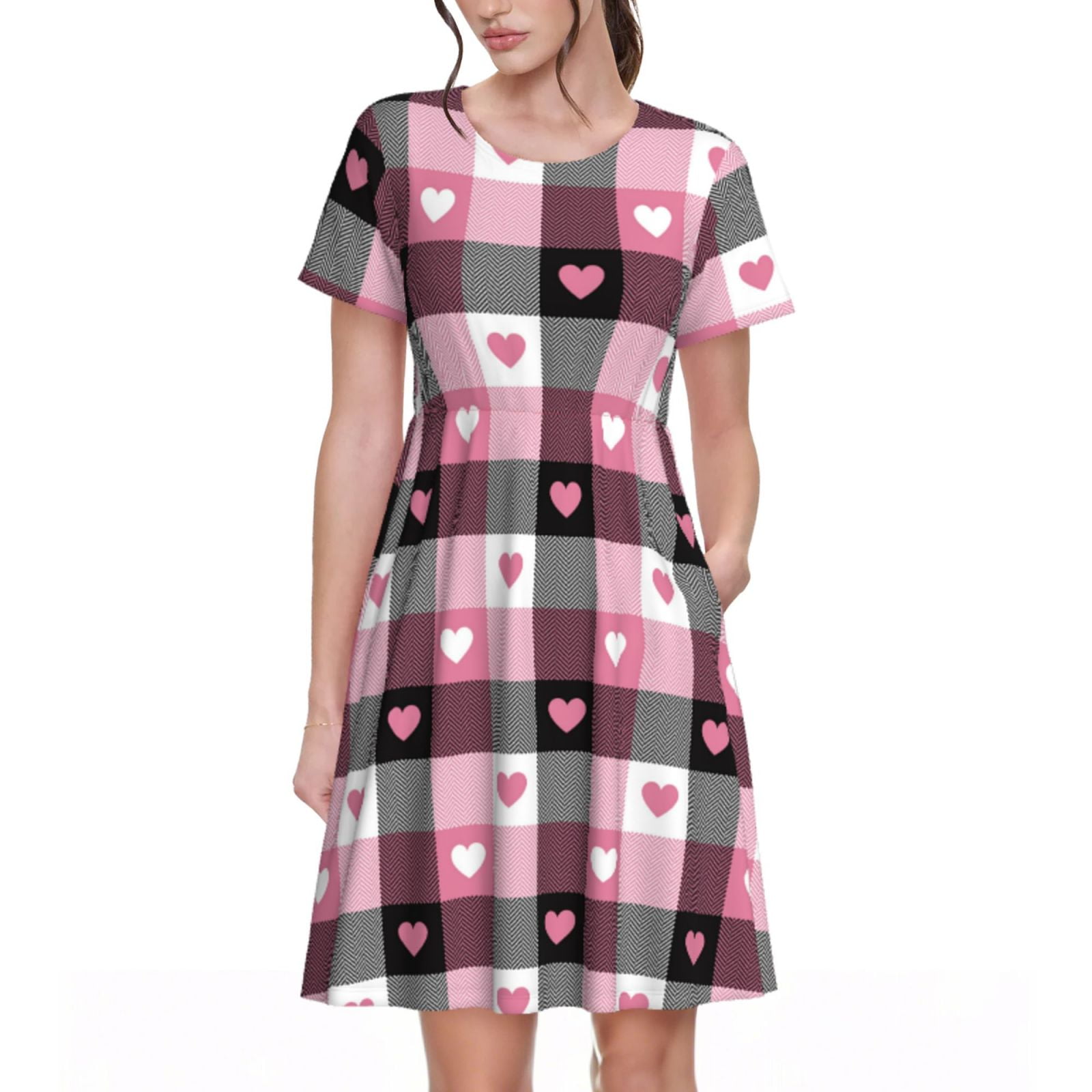 Cauagu Heart Plaid Print Summer Dresses for Women 2025 Loose Short ...