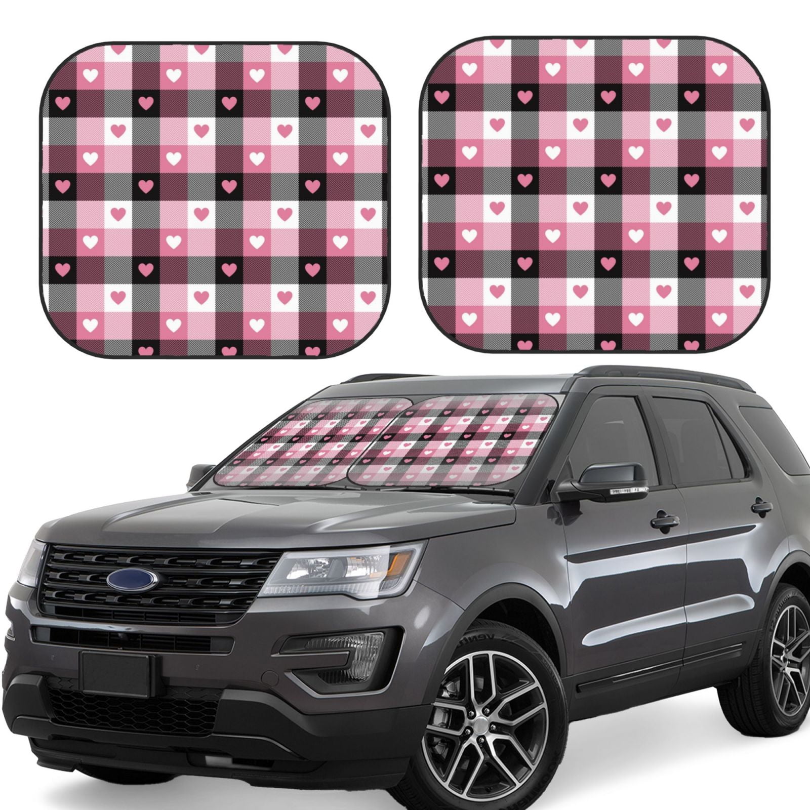 Cauagu Heart Plaid Cauagu {designName} Print Foldable Car Windshield ...