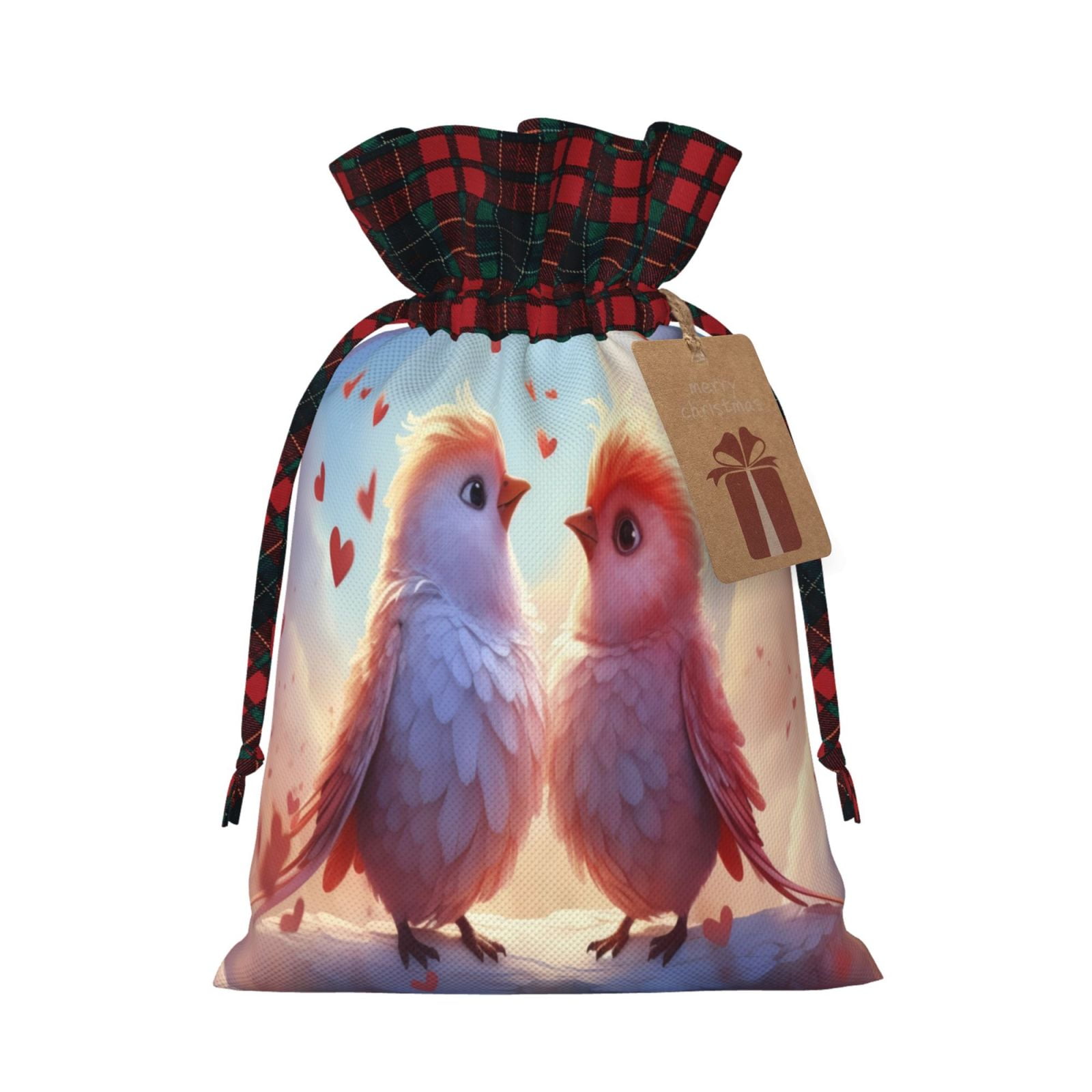 Cauagu Heart Sky Bird Couple Print Christmas Linen Gift Bag,Christmas ...