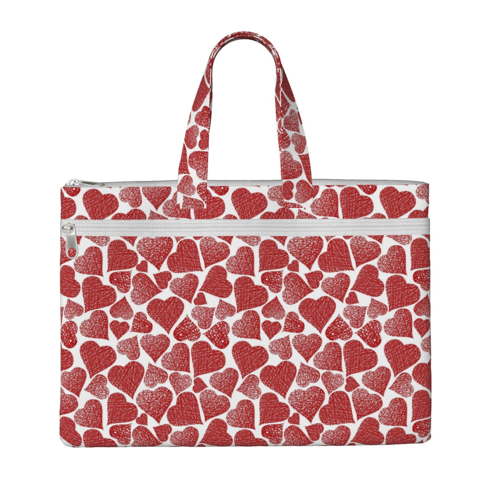 Cauagu Hearts Pattern Canvas Tote File Bag, Zipper Tote Bag Business ...