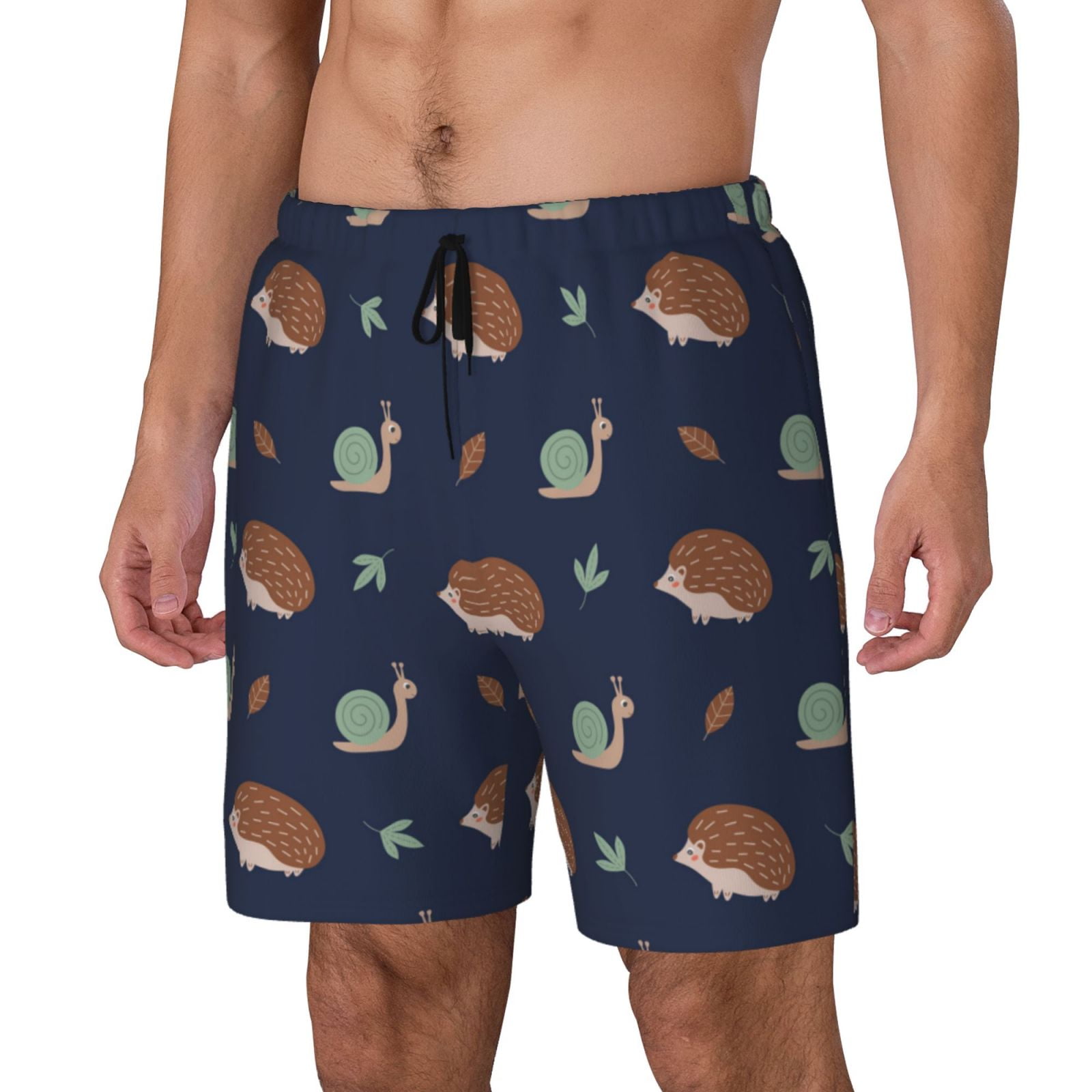Cauagu Hedgehog And Snail Print Mens Swim Trunks Quick Dry Board Shorts ...