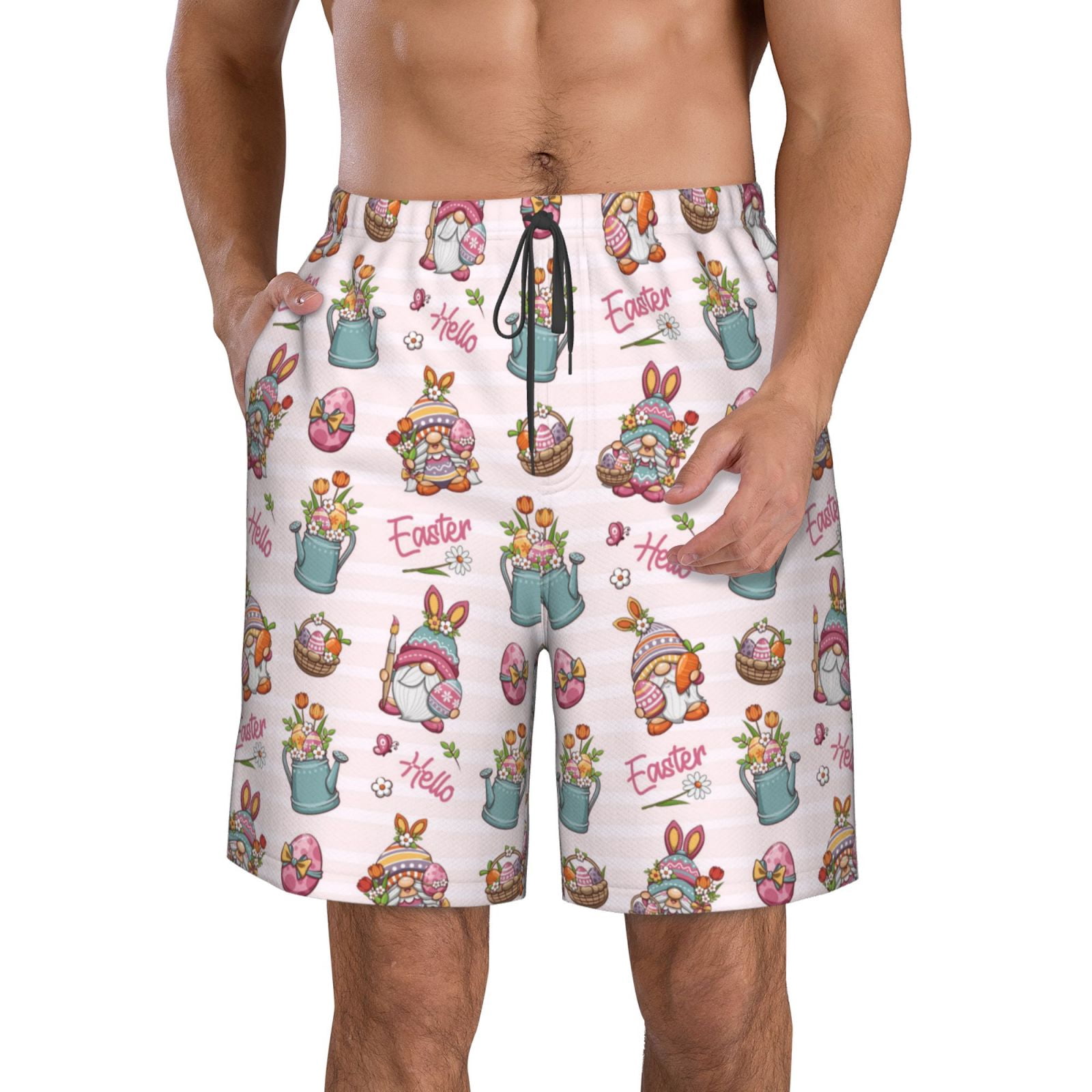 Cauagu Hello Easter Print Men's Swim Trunks,Hawaiian Bathing Suit ...