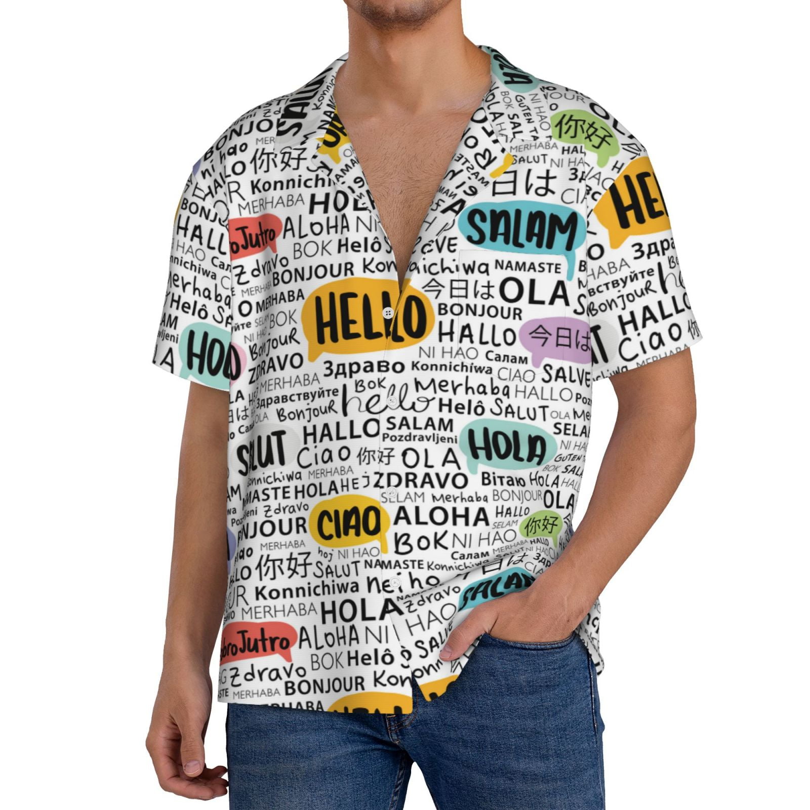 Cauagu Hello Men's Short Sleeve Button Down Hawaiian Shirt for Men ...