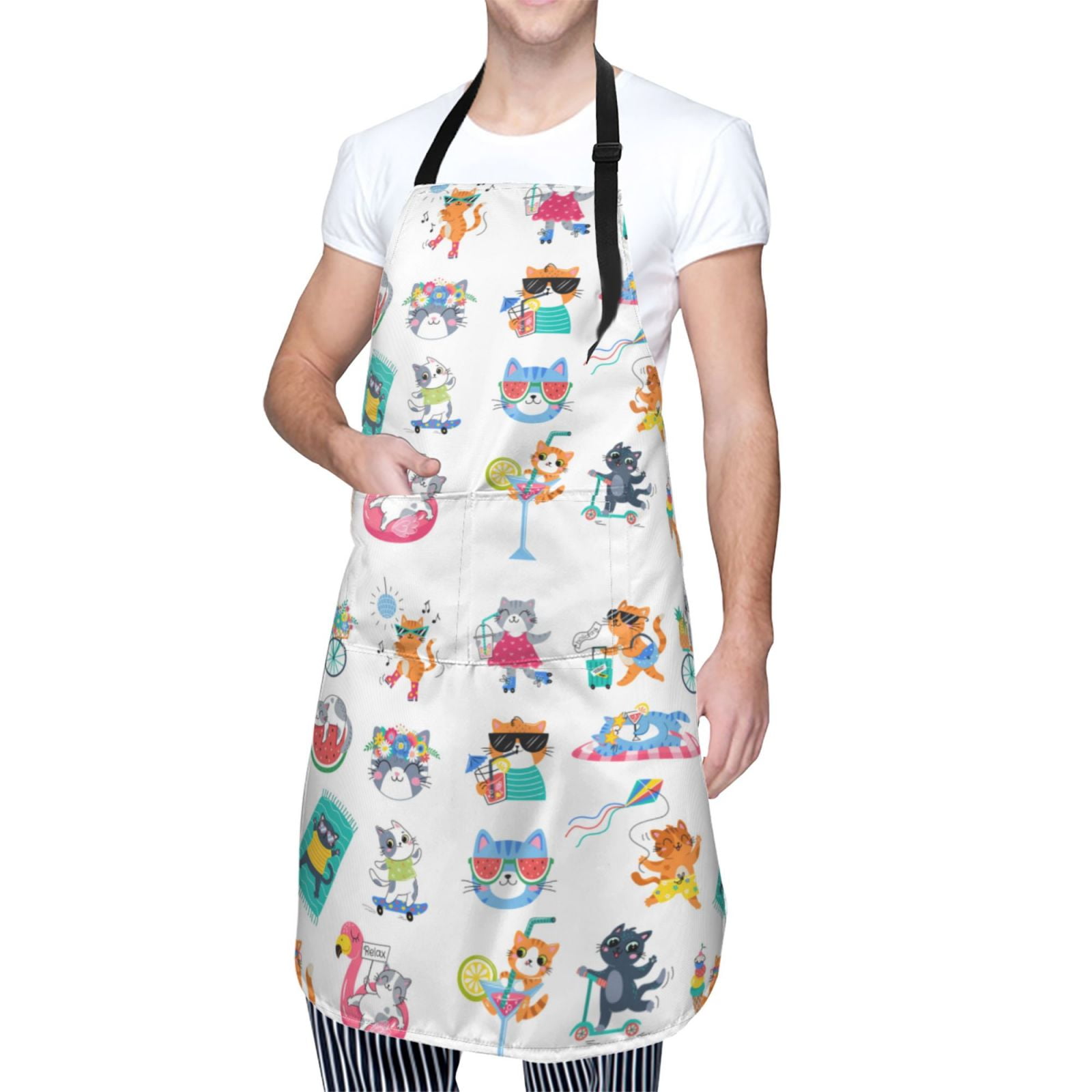 Cauagu Hello Summer Cat Aprons with Pockets,Waterproof Apron for Women ...