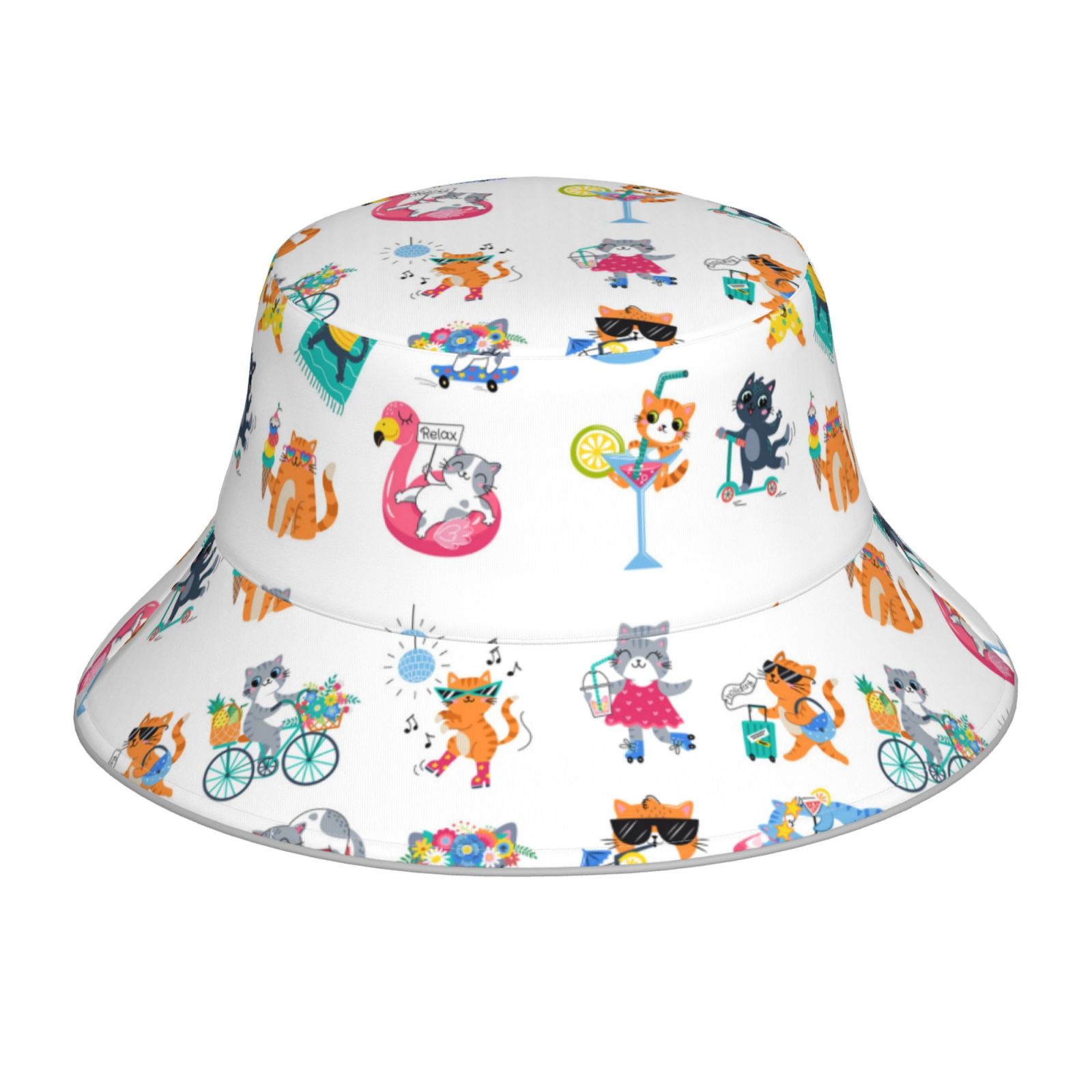 Cauagu Hello Summer Cat for Unisex Bucket Hat,Outdoor Summer Beach ...