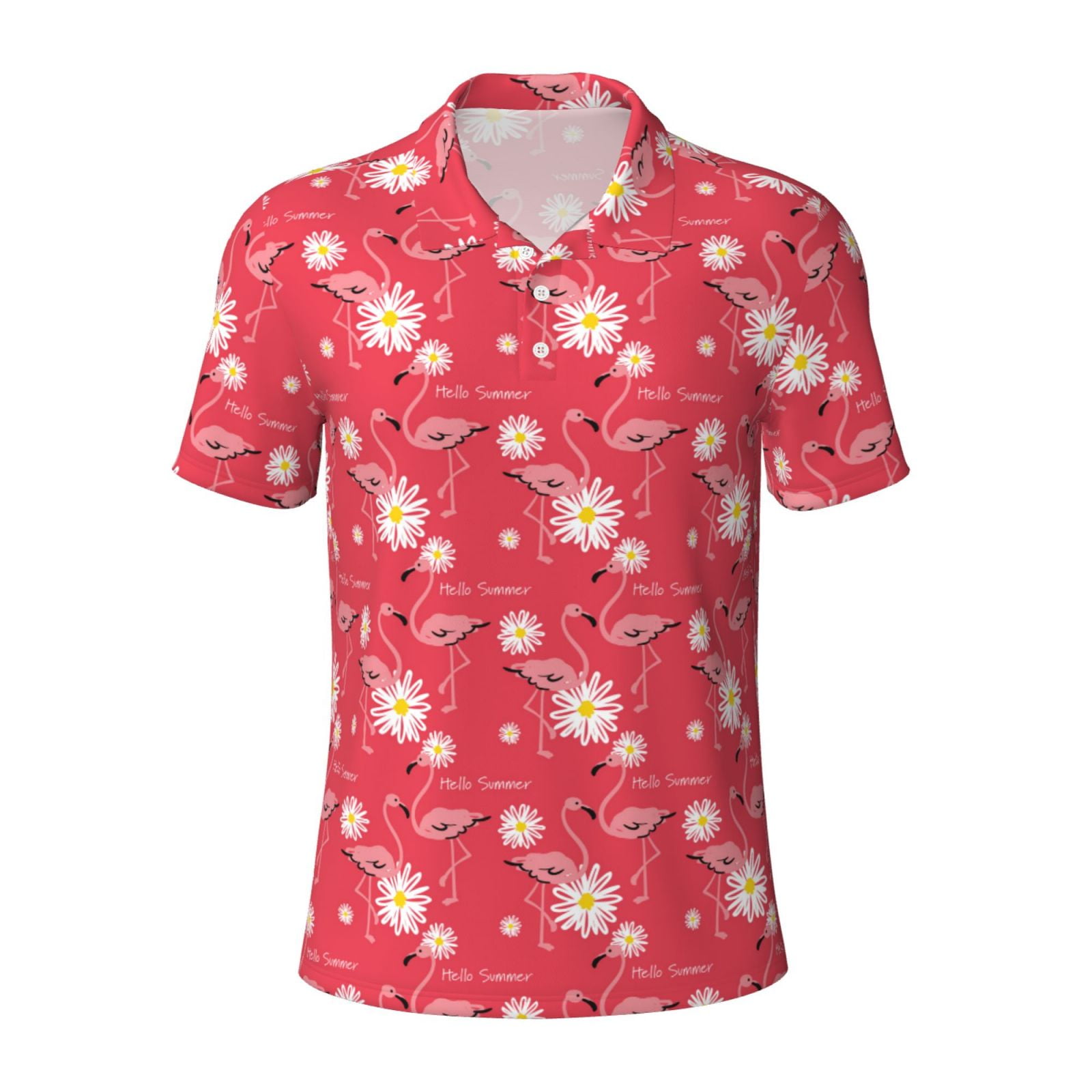 Cauagu Hello Summer Flamingo Print Men's Polo Shirts, Short-Sleeve Polo ...