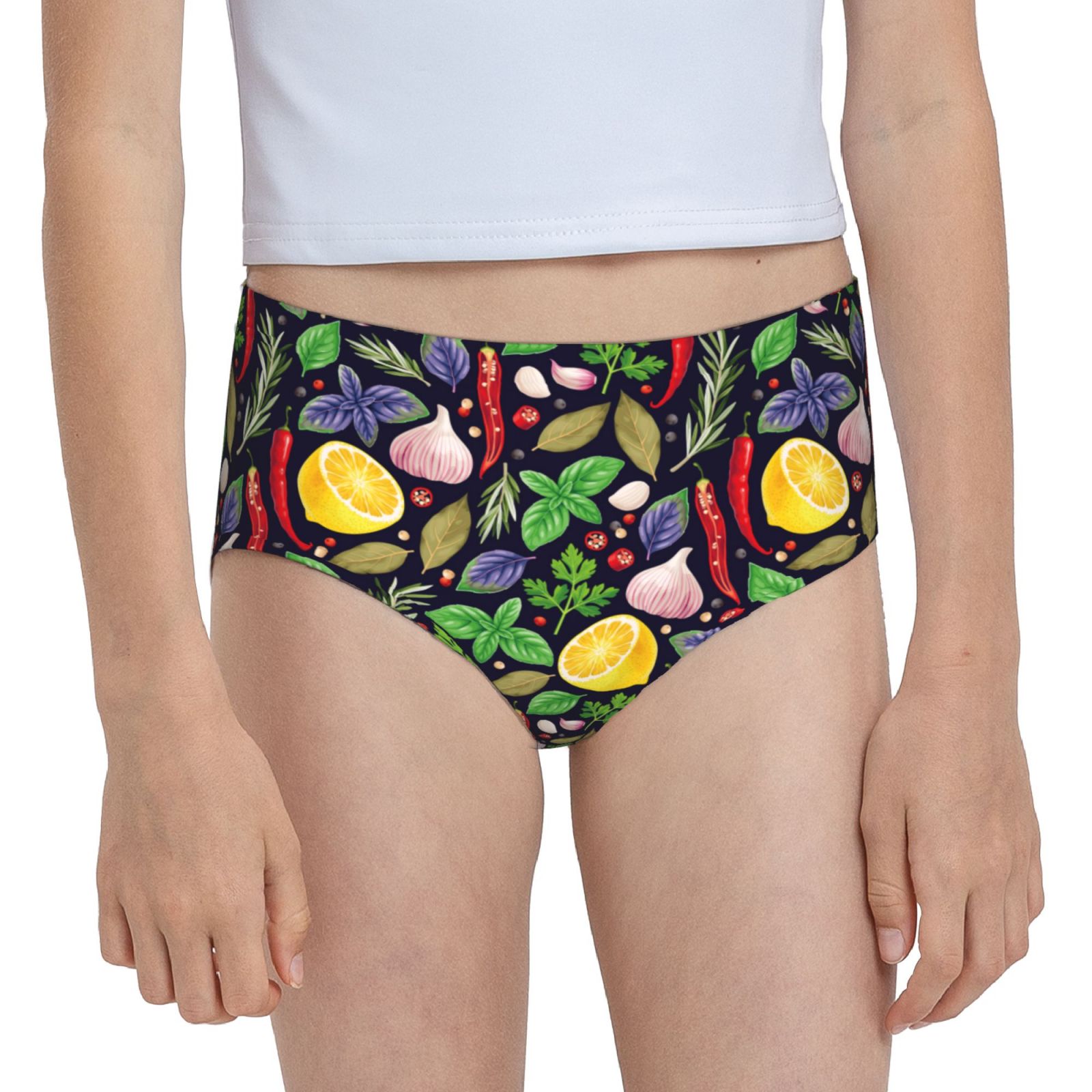 Cauagu Herbs And Spices Print Brief Underwear Stretch Cotton Panties
