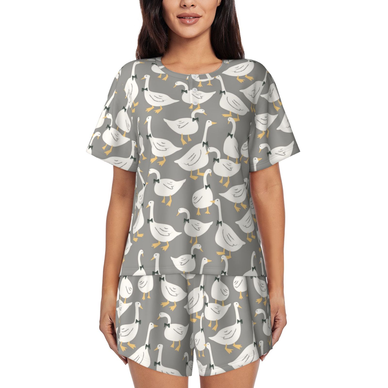 Cauagu Herd of ducks for Women's Round Neck Pajama Set,Short-Sleeved ...