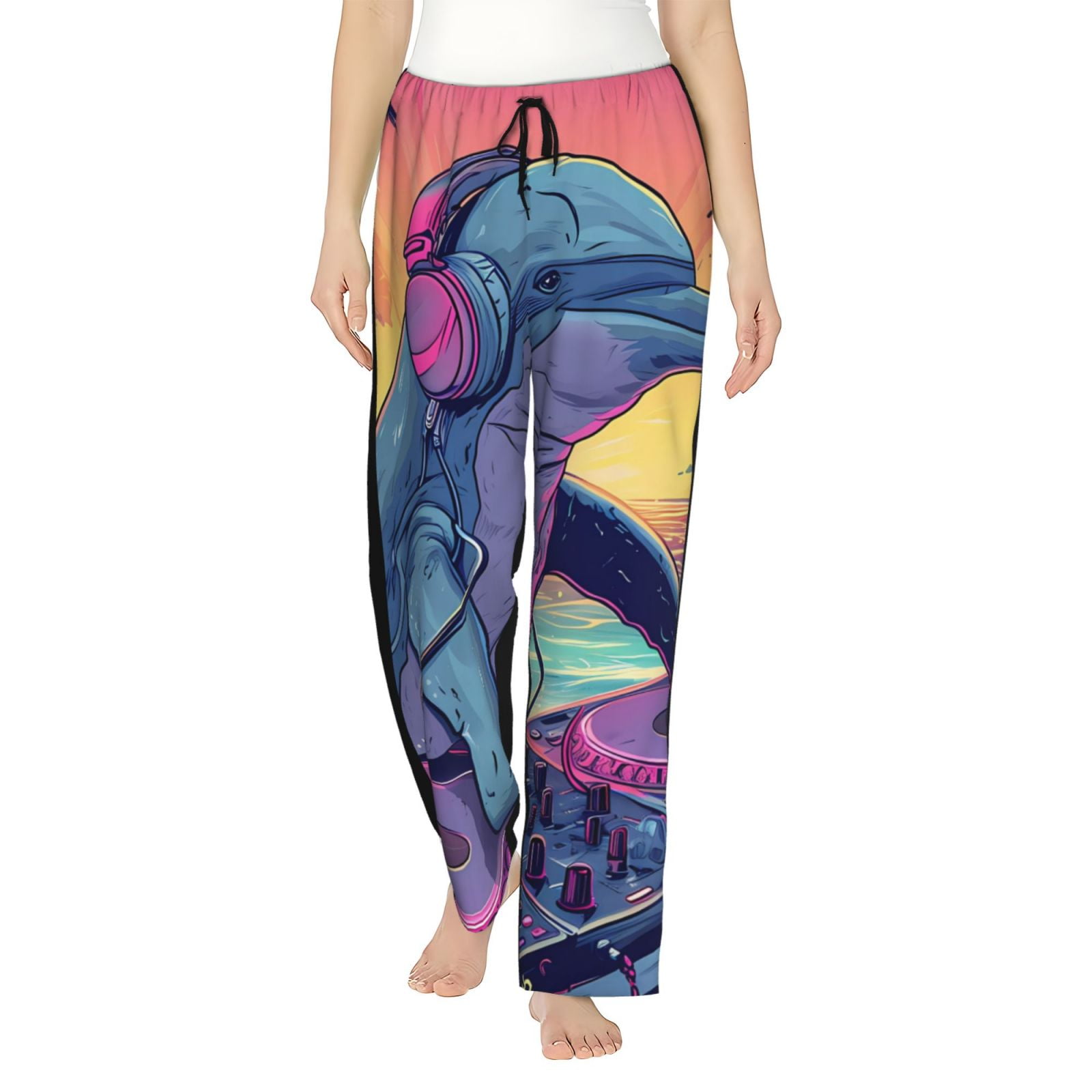 Cauagu Hip-Hop DJ Dolphin Pajama Pants for Women Loose Fit Wide Leg ...