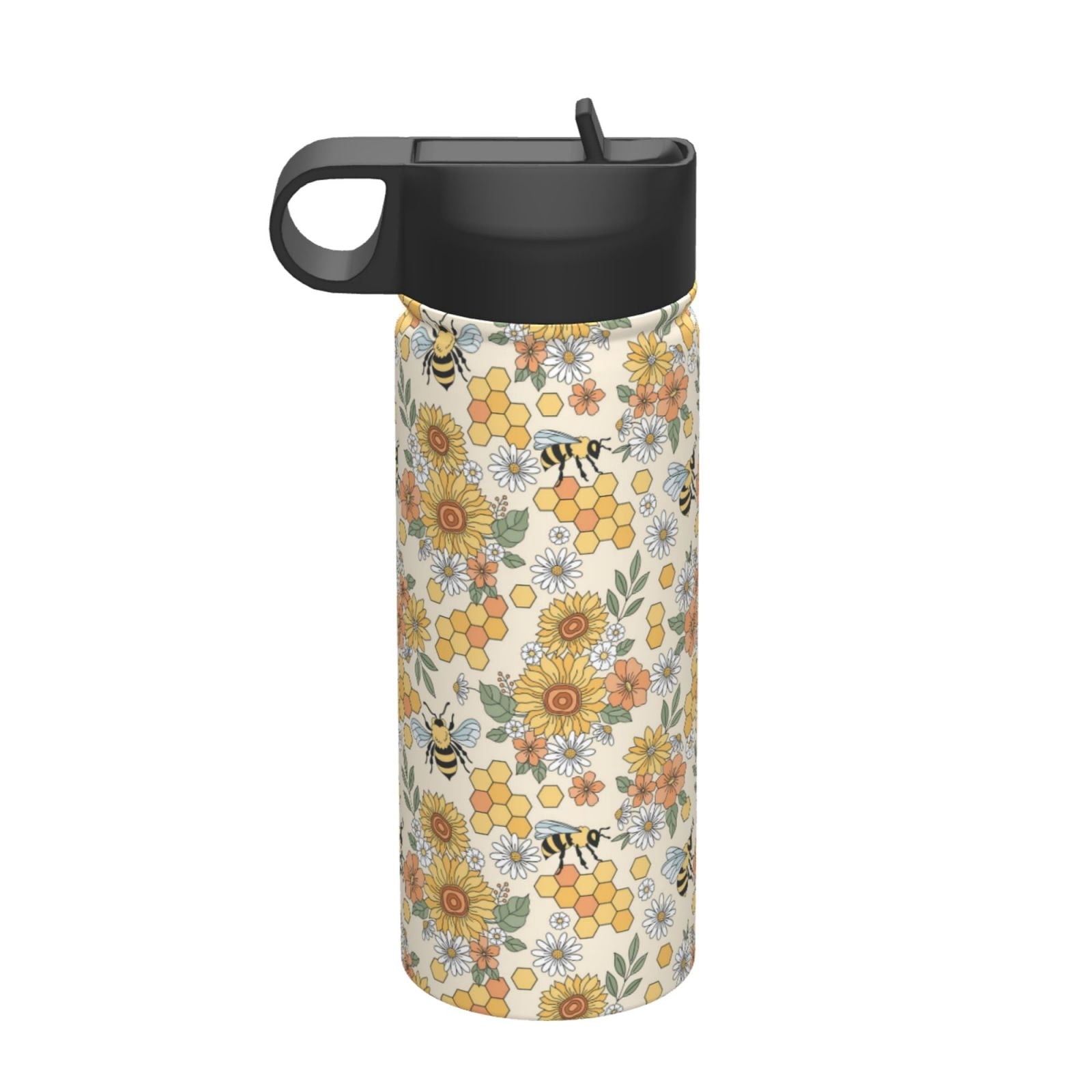 Cauagu Hippie Bee Honeycomb for 18 oz Water Bottle With Straw,Stainless ...