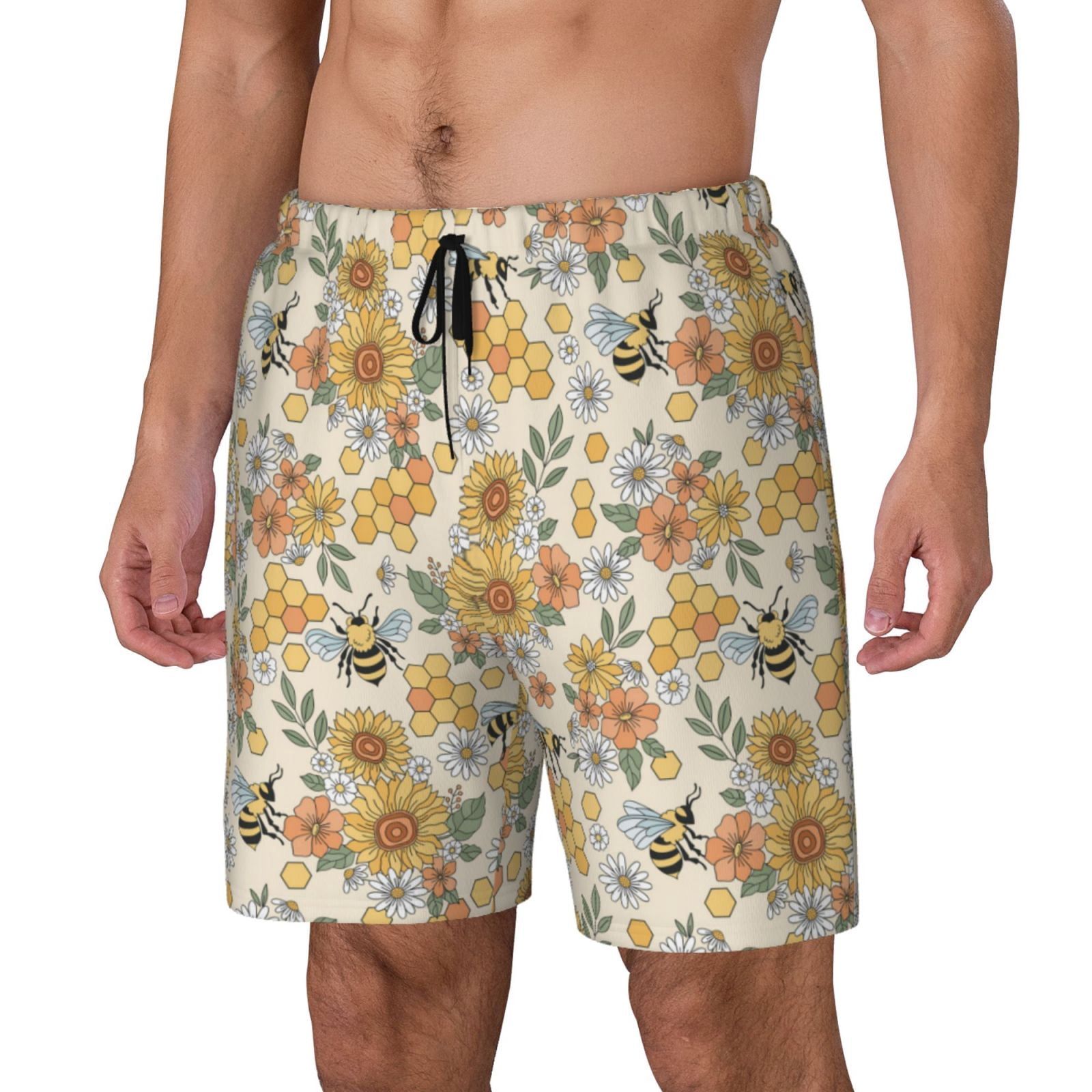 Cauagu Hippie Bee Honeycomb Print Mens Swim Trunks Quick Dry Board ...