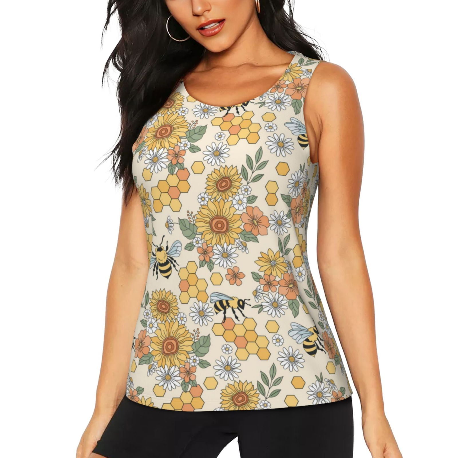 Cauagu Hippie Bee Honeycomb for Women's Workout Tank Tops Sleeveless ...