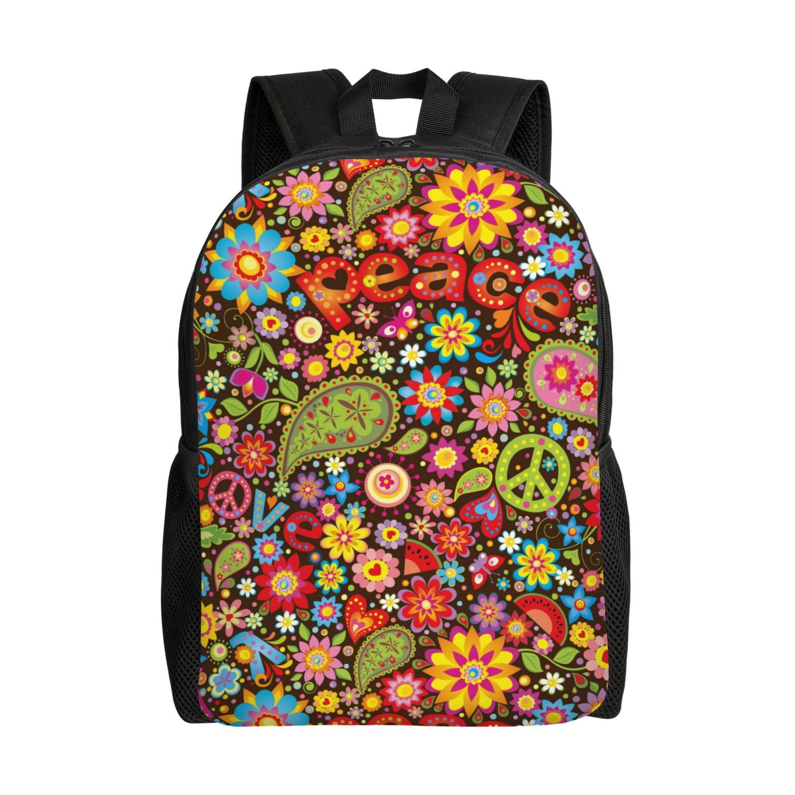 Cauagu Hippie Peace Love Print Backpacks,Travel Daypack Casual Laptop ...