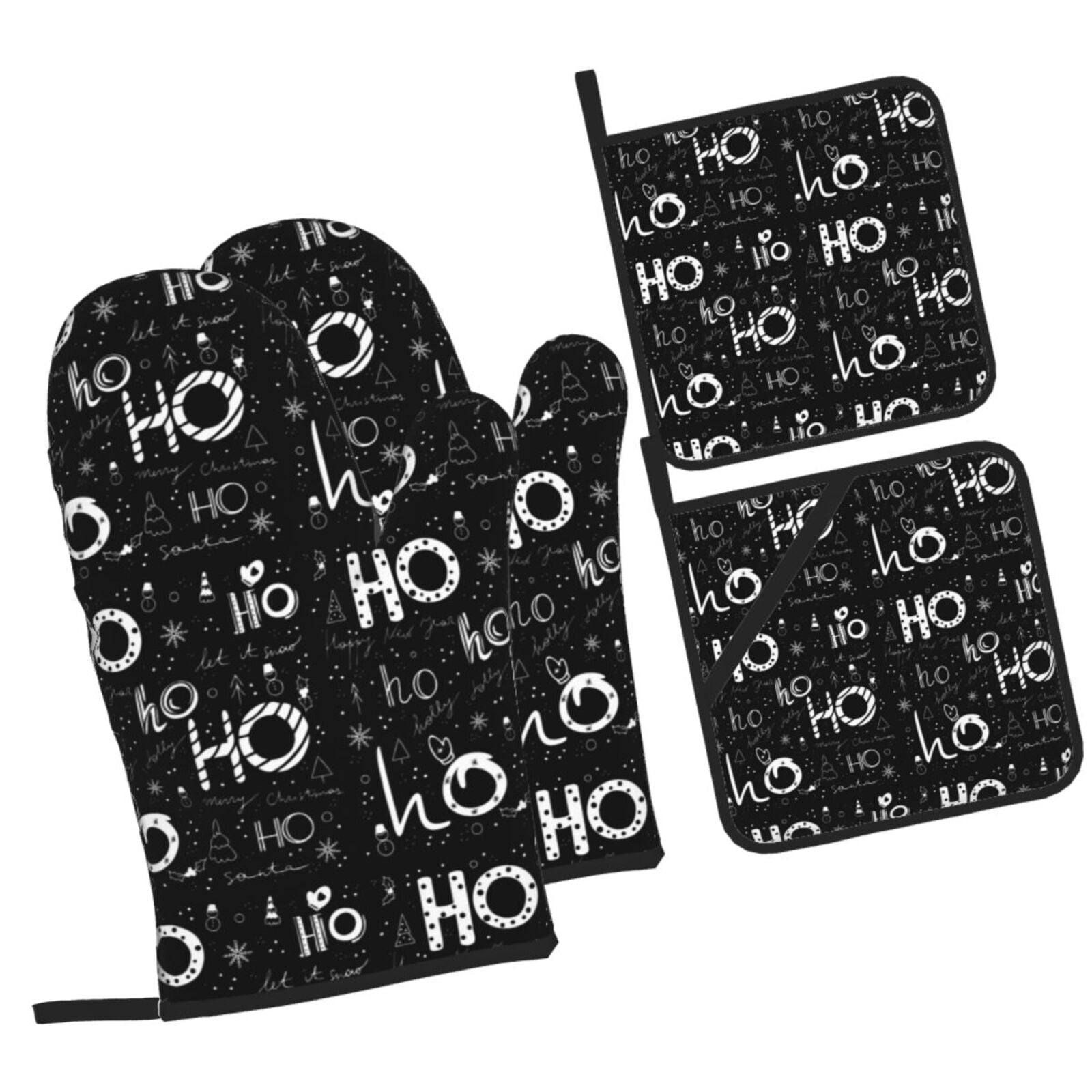 Cauagu Ho-Ho-Ho 2 Print Oven Mitts and Pot Holders 4 pcs Set,Extra ...