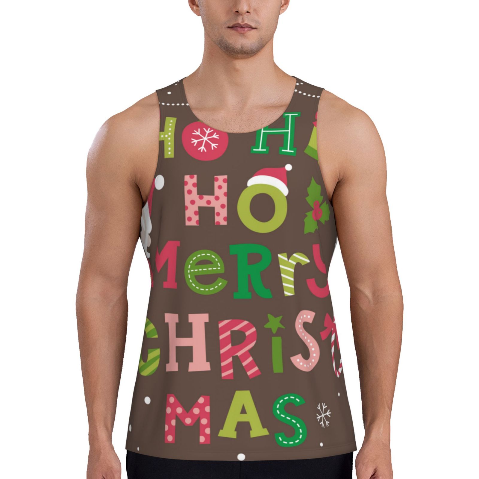 Cauagu Ho Ho Ho Merry Christmas Print Men's Sleeveless Muscle Shirts ...