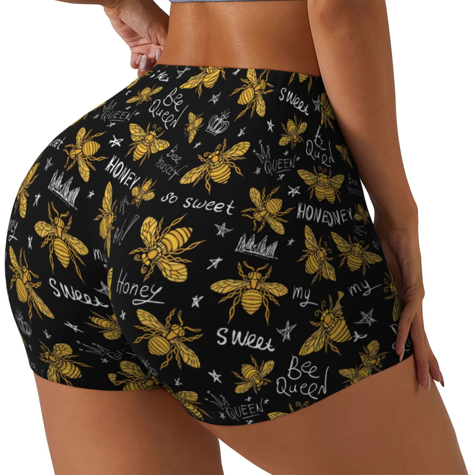 Cauagu Hohey Bee Golden Embroidery for Womens Workout Impact Shorts ...