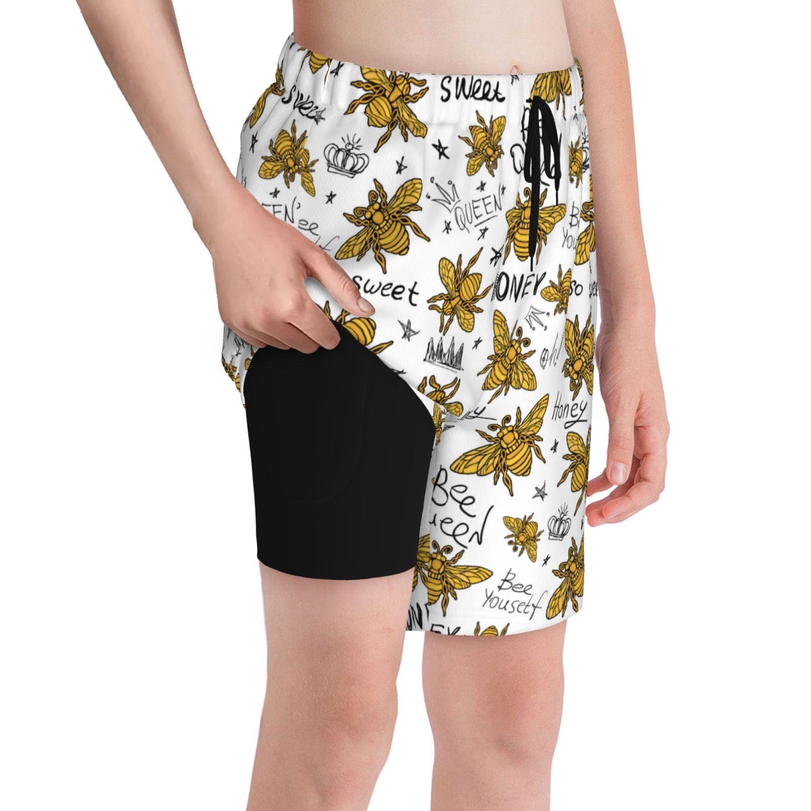 Cauagu Hohey Bee Golden2 Print Swim Trunks for Men,Youth Boys Swim ...