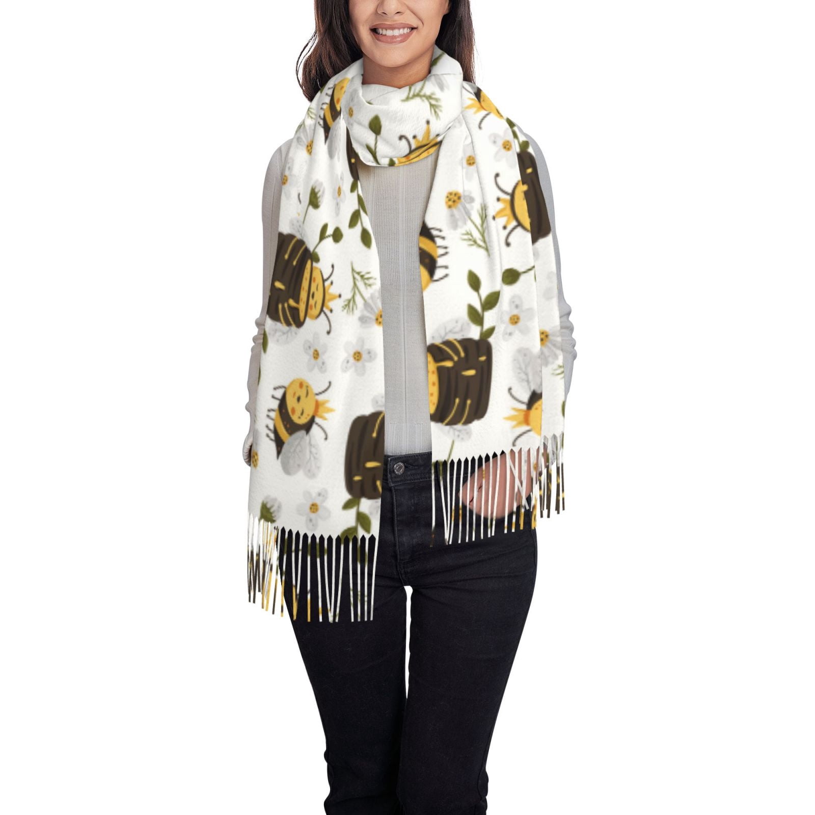 Cauagu Honey Bee Insect Print Women Wrap Shawl tassels Scarves Retro ...