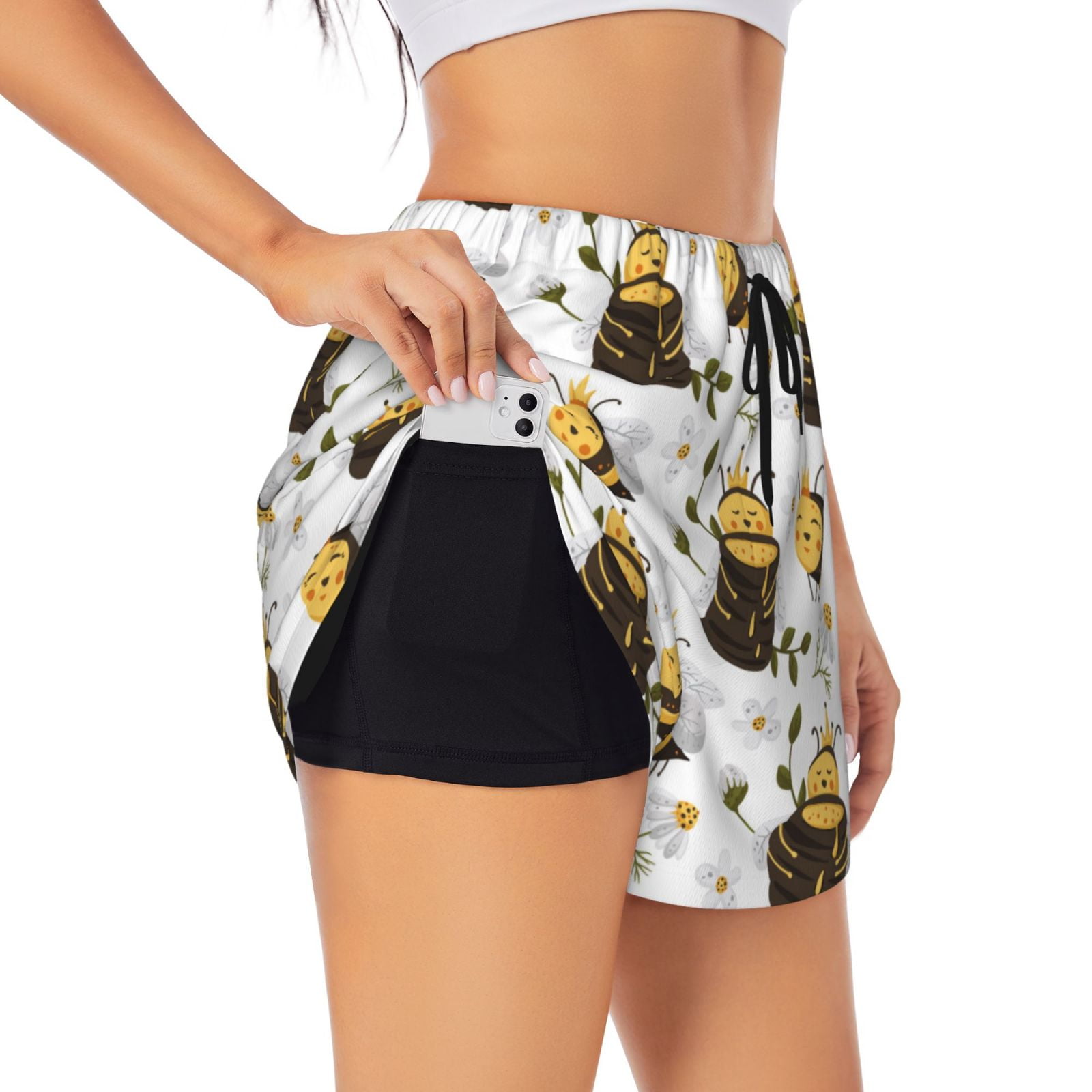 Cauagu Honey Bee Insect Print Women's 2 in 1 Running Shorts Athletic ...