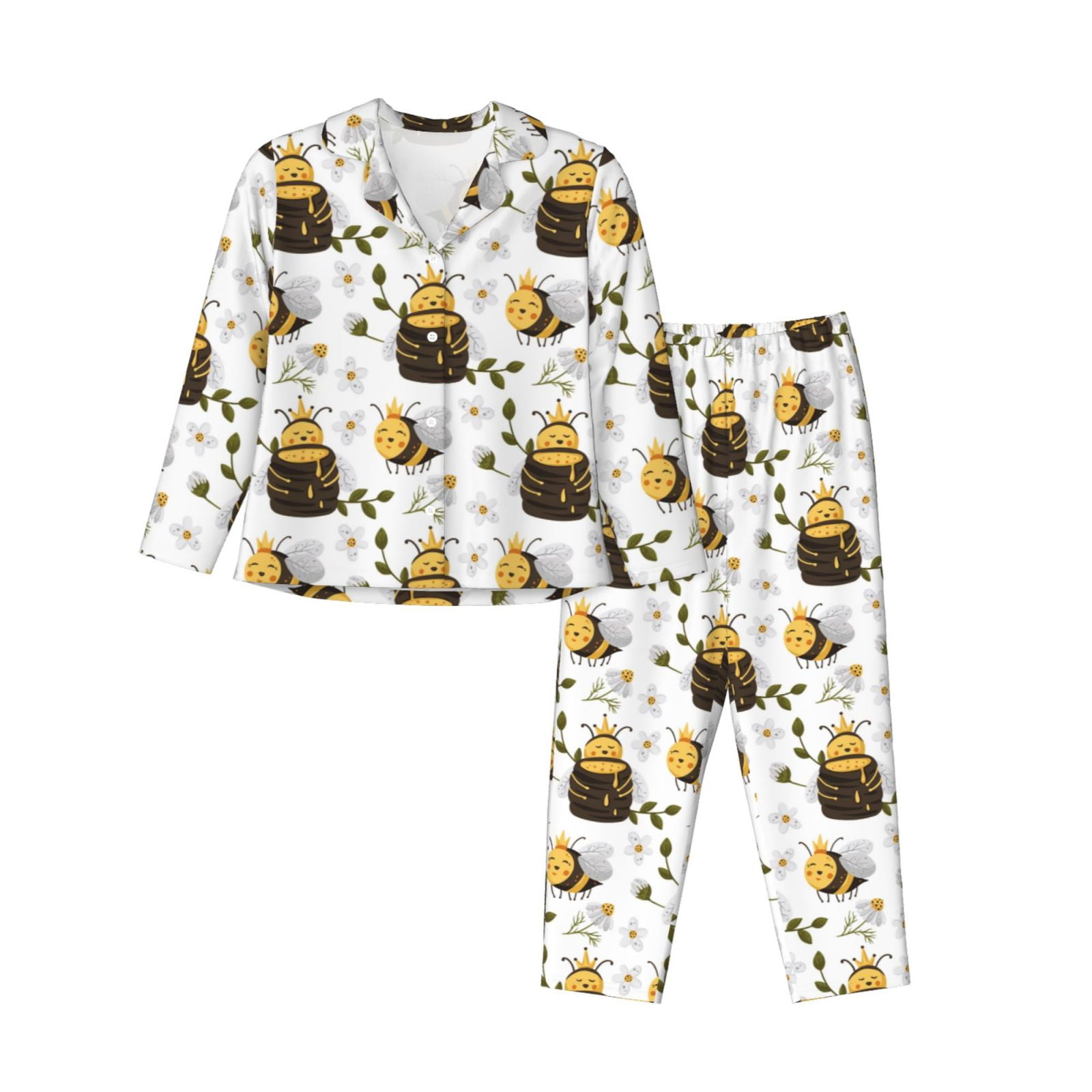 Cauagu Honey Bee Insect Print Women's Long-Sleeve Pajamas Set Soft Pj ...