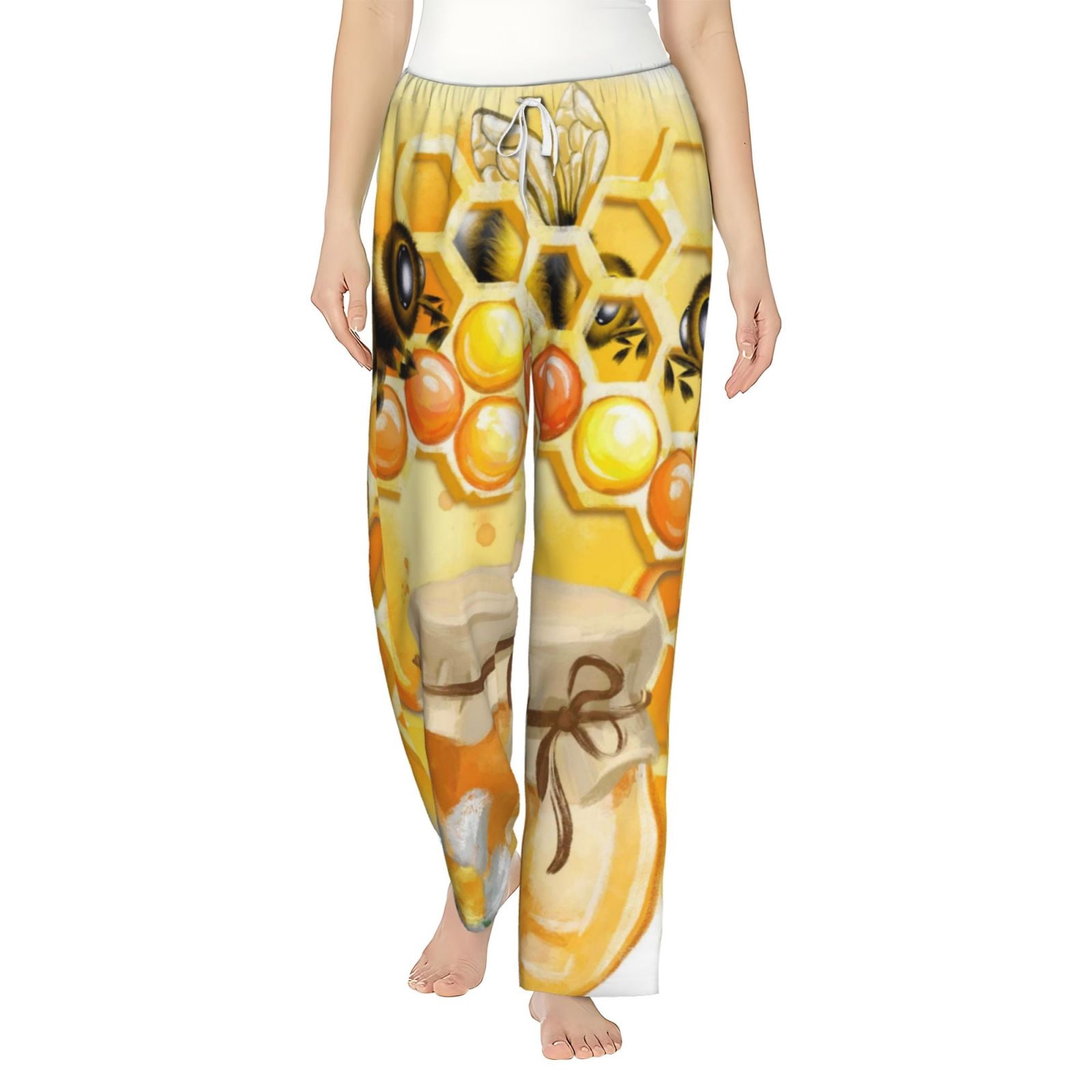 Cauagu Honey Bee Pajama Pants for Women Loose Fit Wide Leg Trouser ...