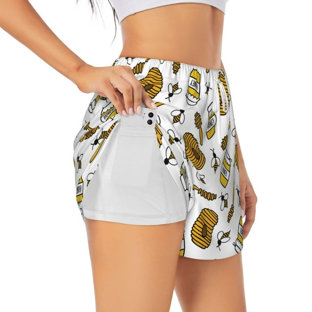 Cauagu Honey Print Women's 2 in 1 Running Shorts Athletic Workout Gym ...
