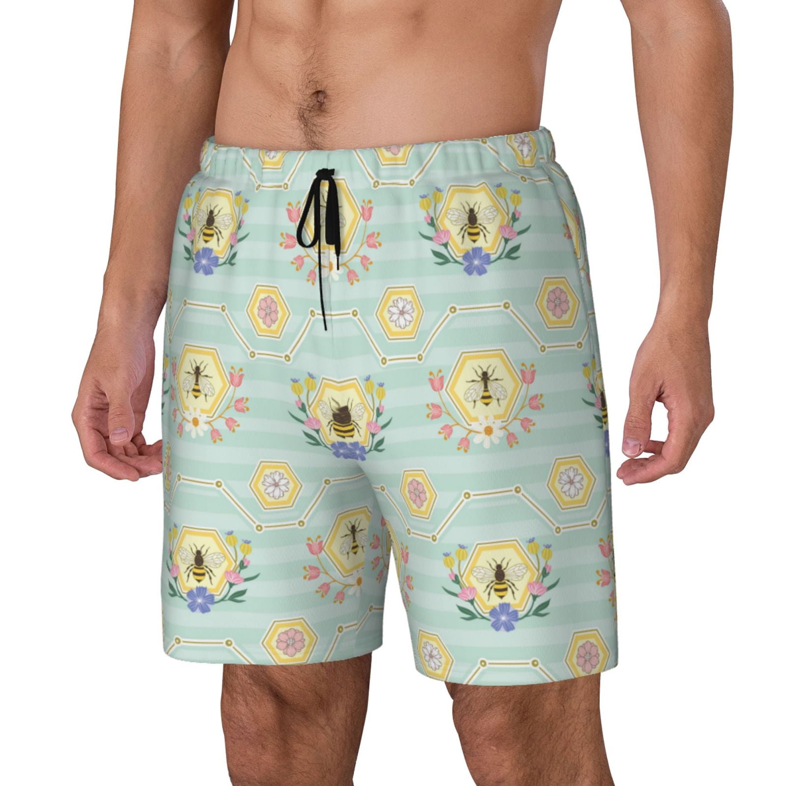 Cauagu Honey bees Print Mens Swim Trunks Quick Dry Board Shorts Swim ...